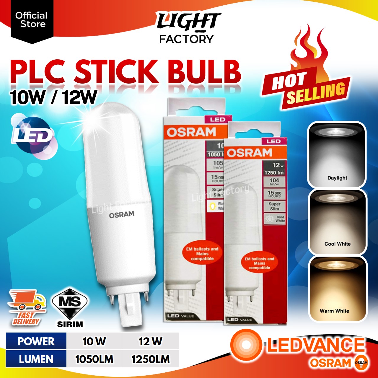 OSRAM LED Bulb 10W 12W PLC Stick Bulb G24 LED PL-C Stick Bulb Daylight / Coolwhite / Warmwhite ...
