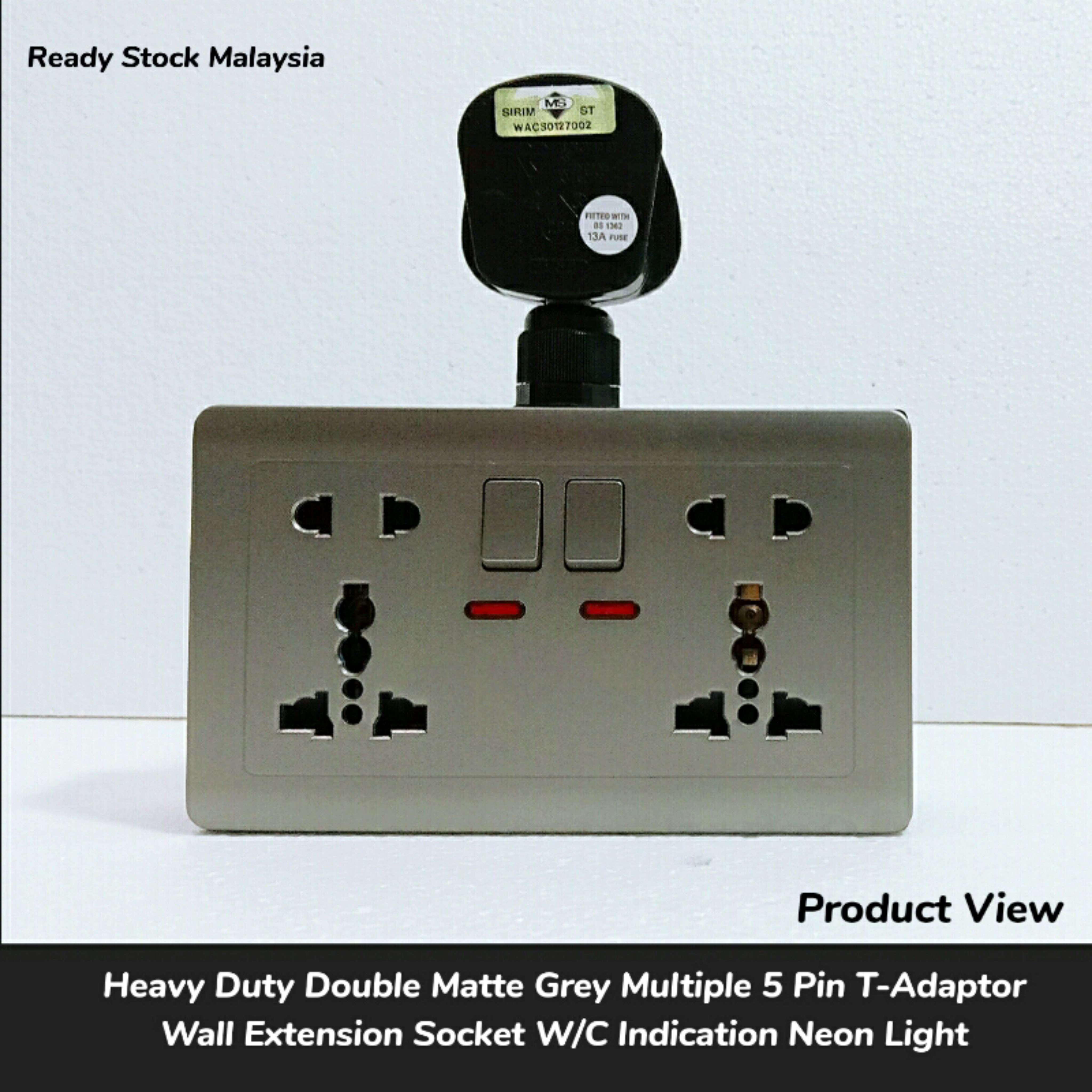 Heavy Duty Double 2Gang Matte Black Grey Multiple T-Adaptor Wall ...