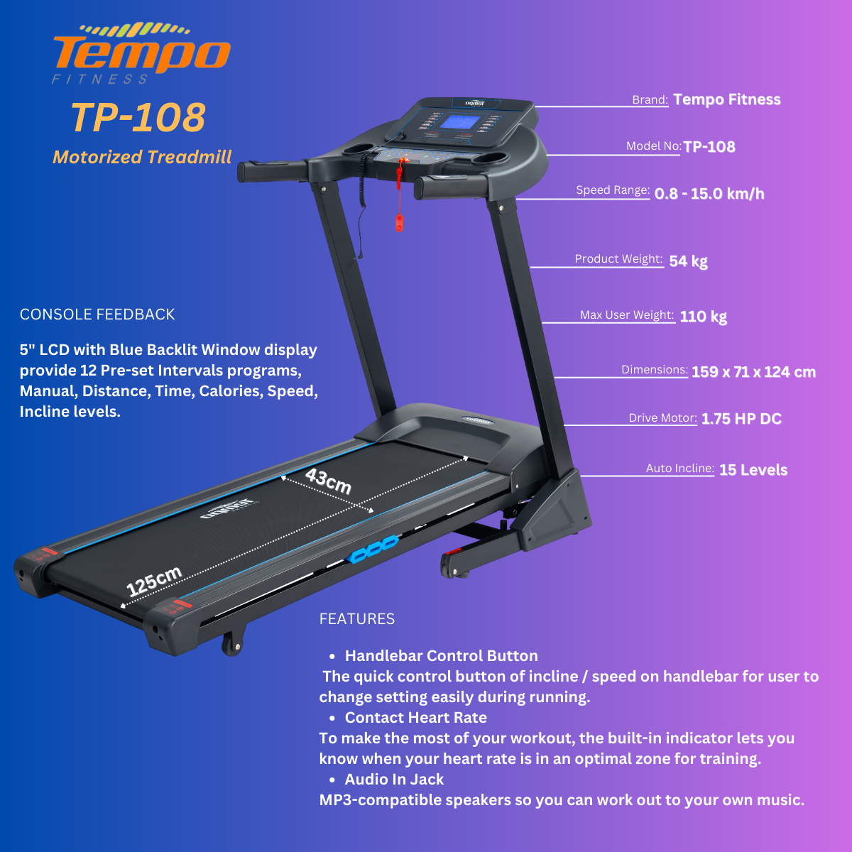 Johnson Fitness Tempo TP-108 Treadmill [10 Years Warranty On Drive ...