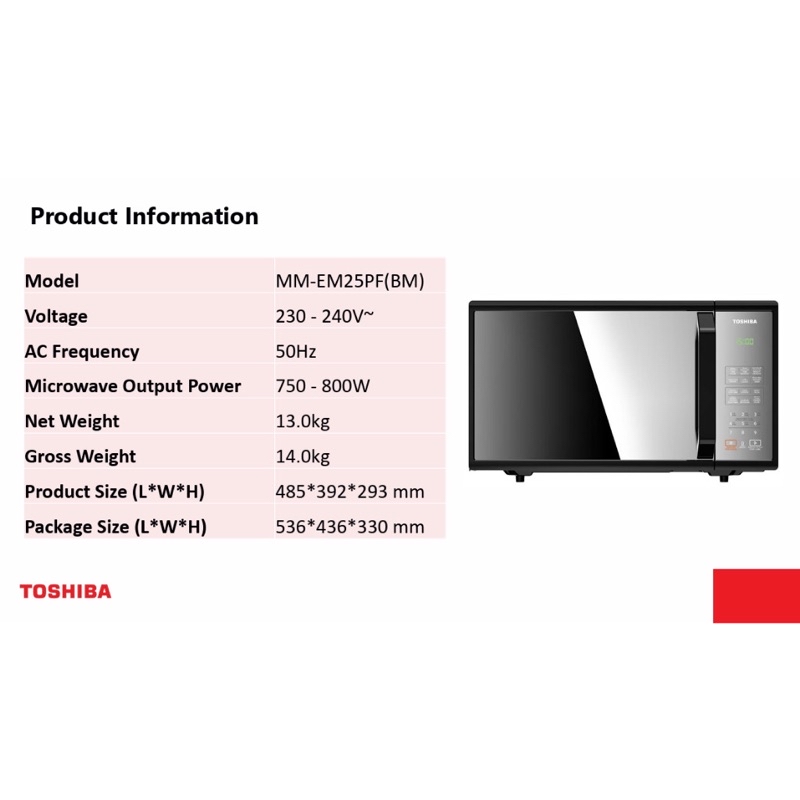 Toshiba Microwave Oven 25L Capacity MM-EM25PF(BM) | Shopee Malaysia