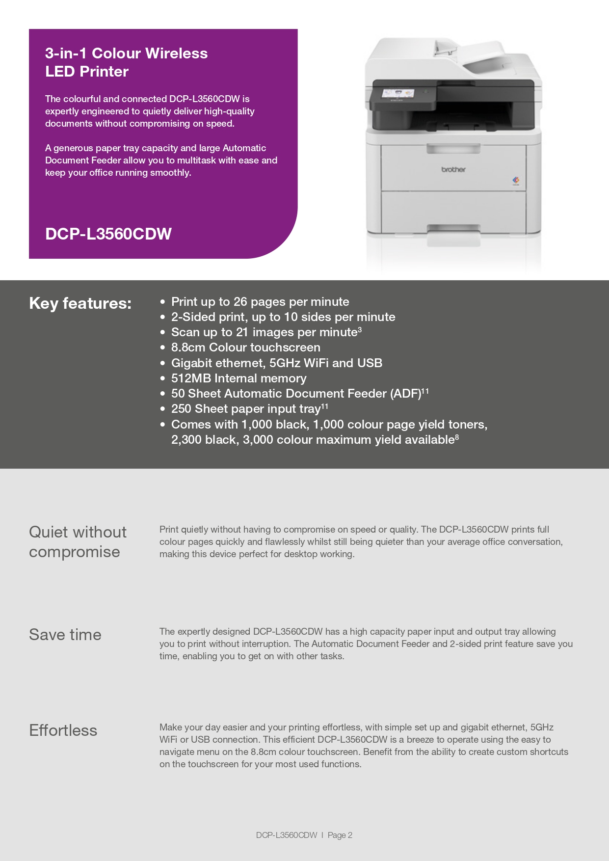 Brother Color LED Laserjet Printer A4 3in1 Wireless DCP-L3560CDW | ADF ...