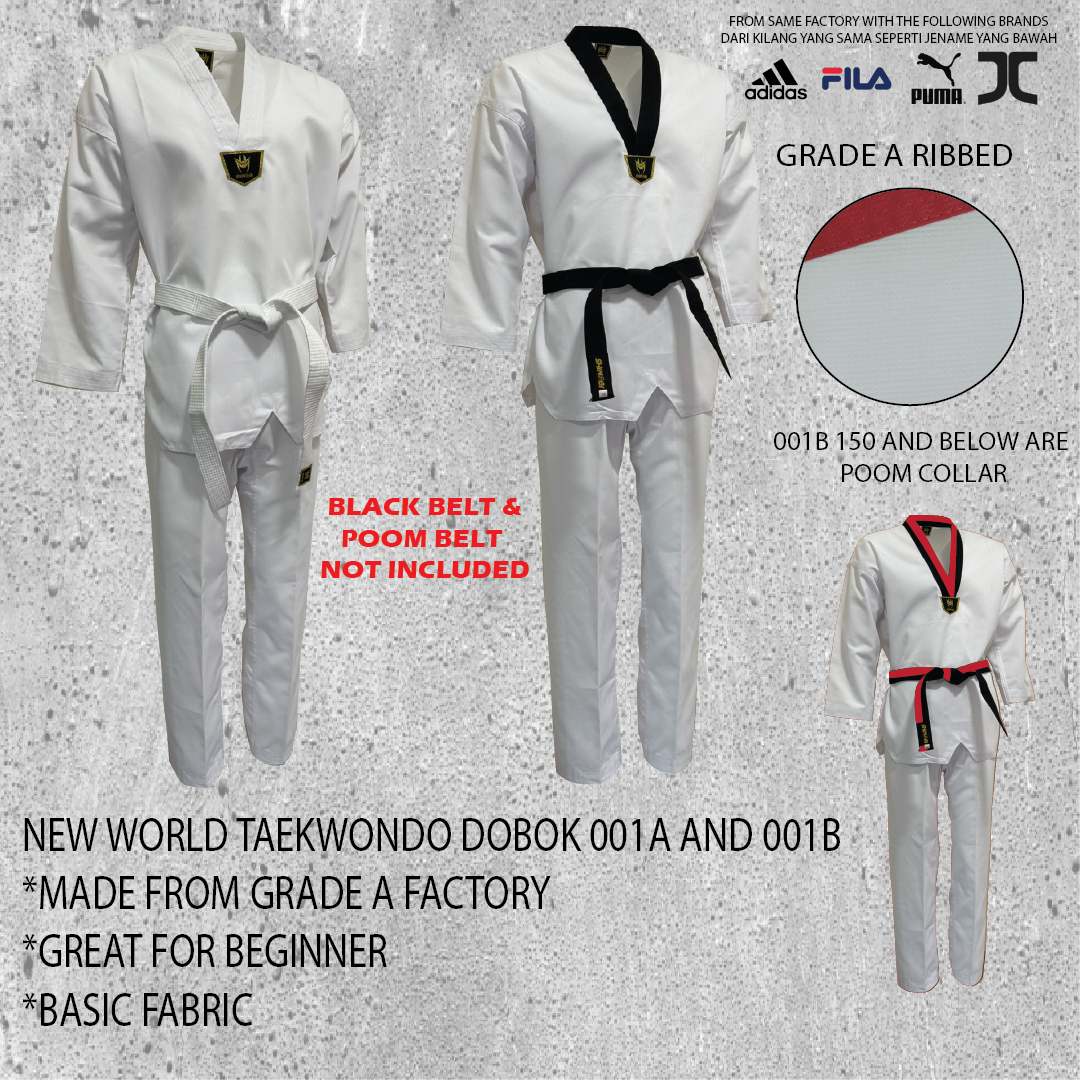 NEW SHINOBI WORLD TAEKWONDO DOBOK UNIFORM FOR BEGINNER AND BLACK BELT RIBBED KARATE WTF ...