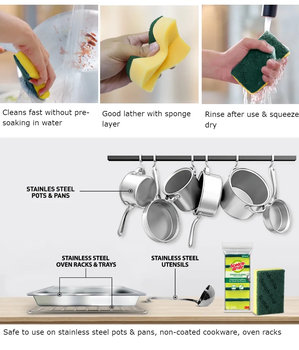 MAJU 3M Scotch Brite 21-5 Tough Clean Scrub Sponge Value Dish Pot Wash ...