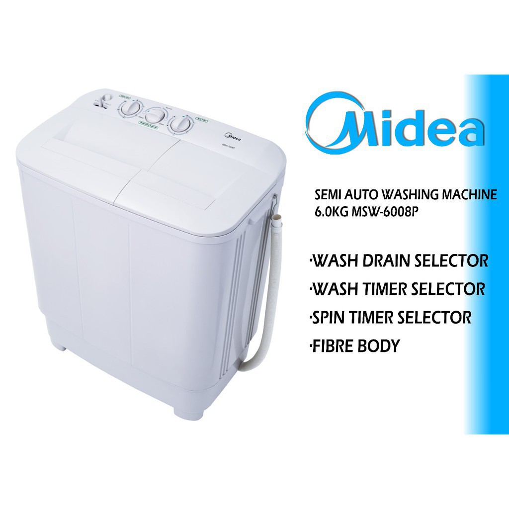 MIDEA Semi Auto Twin Tub Washing Machine 6.0kg MSW-6008P / 8.0kg MSW ...
