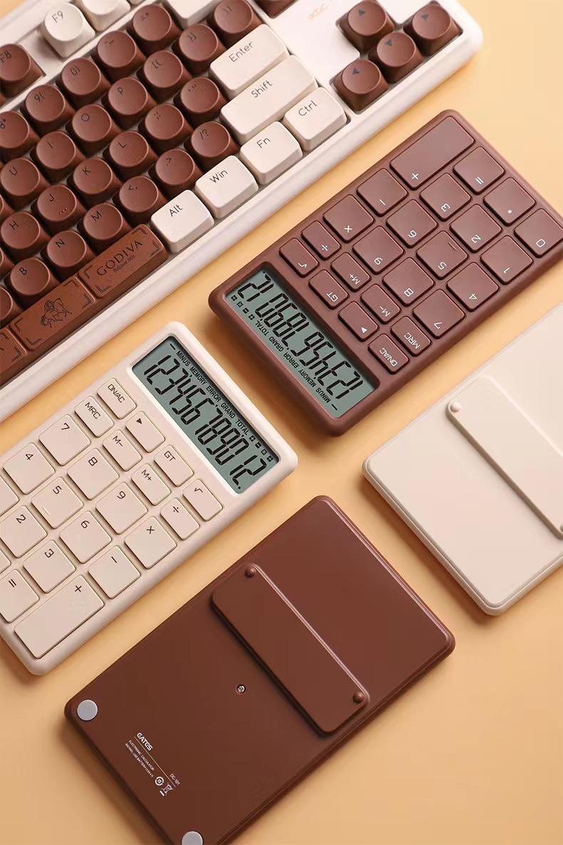 Minimalist 12-Bit Calculator Beige Chocolate Morandi Large LCD Display ...