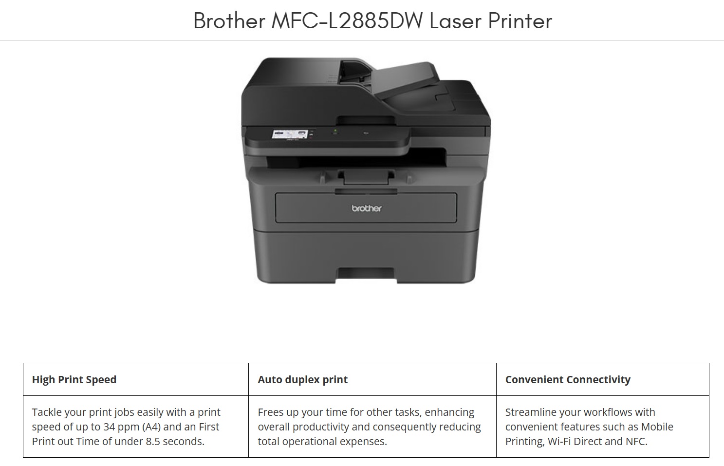 Brother MFC-L2885DW Wireless Laser Printer - Print Scan Copy Fax - NFC ...