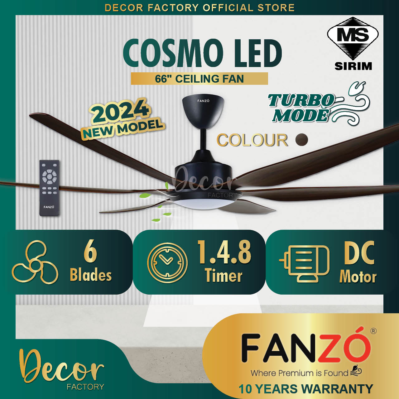🔥NEW🔥FANZÓ Fan FANZO COSMO LED 66" 6 Blades DC Motor 7 Forward+7 Reverse Remote Control Ceiling ...