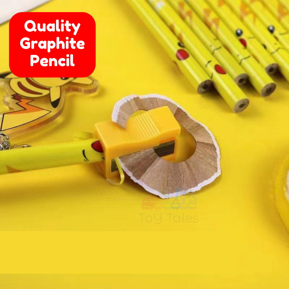 ToyTales 🍭 PIKACHU STATIONERY Set 🍭 [12pcs HB Pencil Eraser + Sharpener ...