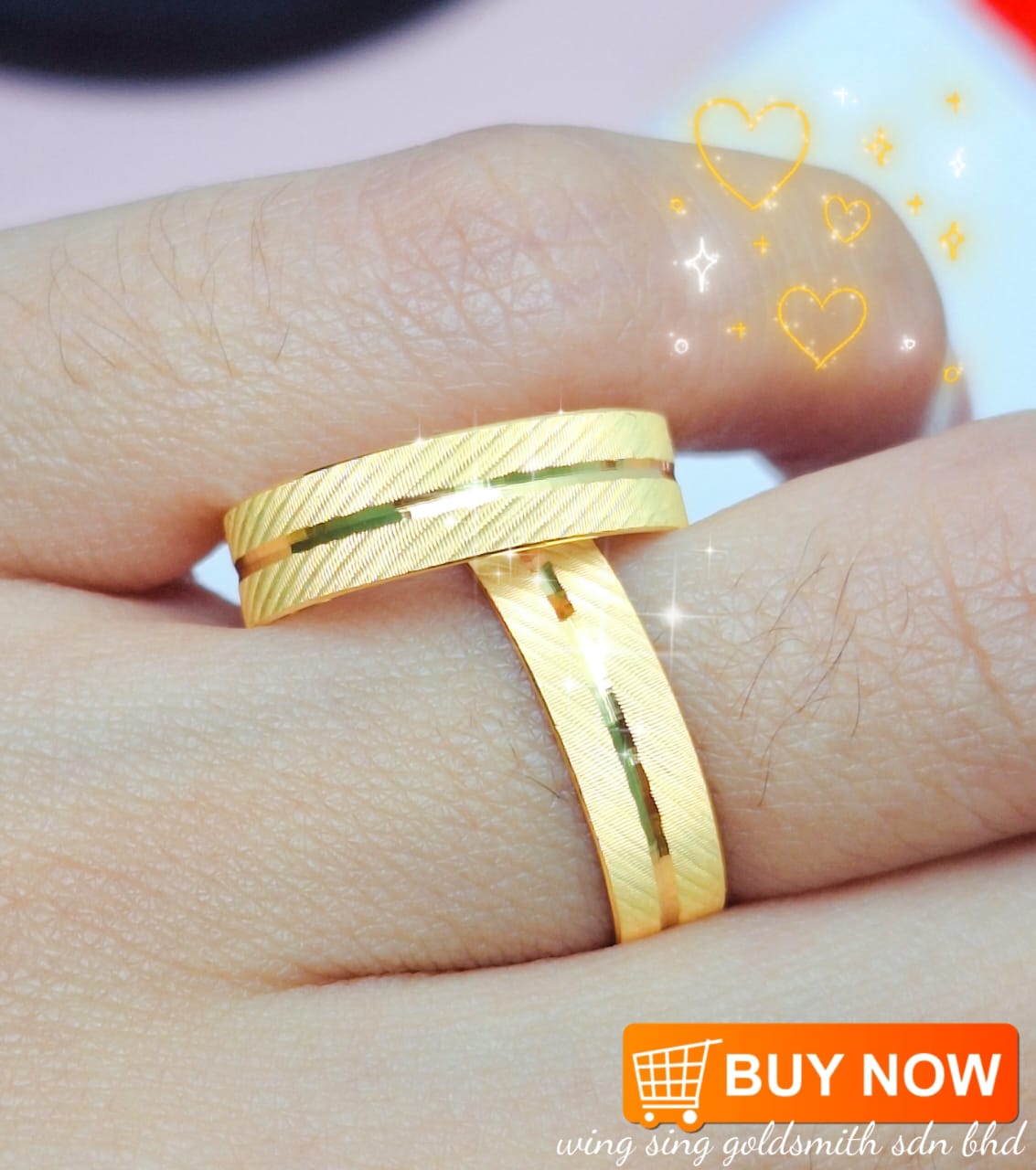 Wing Sing 4mm Cincin Belah Rotan Padu Line Pasir Fesyen Emas 916 / 916 ...