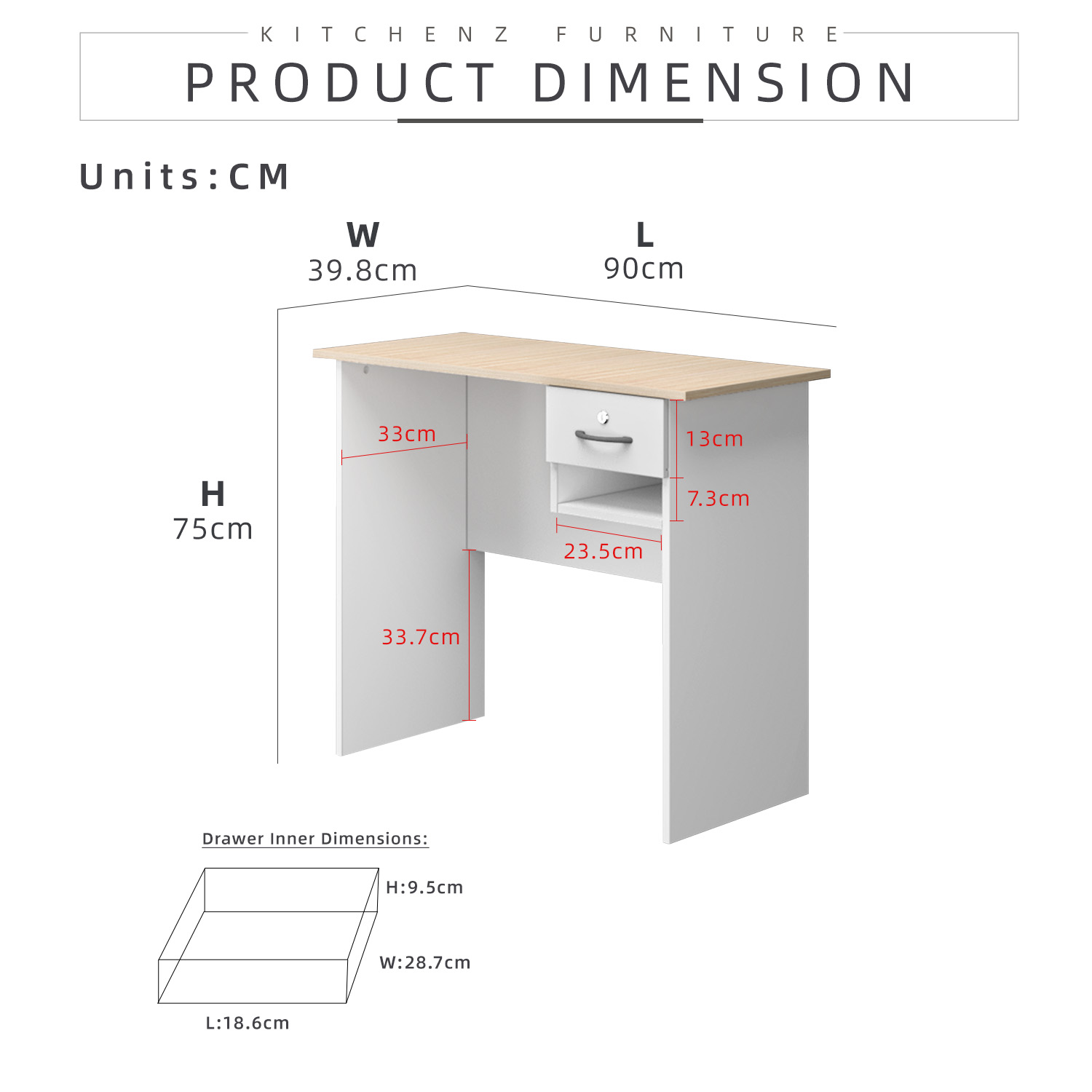 KitchenZ 4Ft Study Desk Writing Table Meja Belajar Office Table Study ...