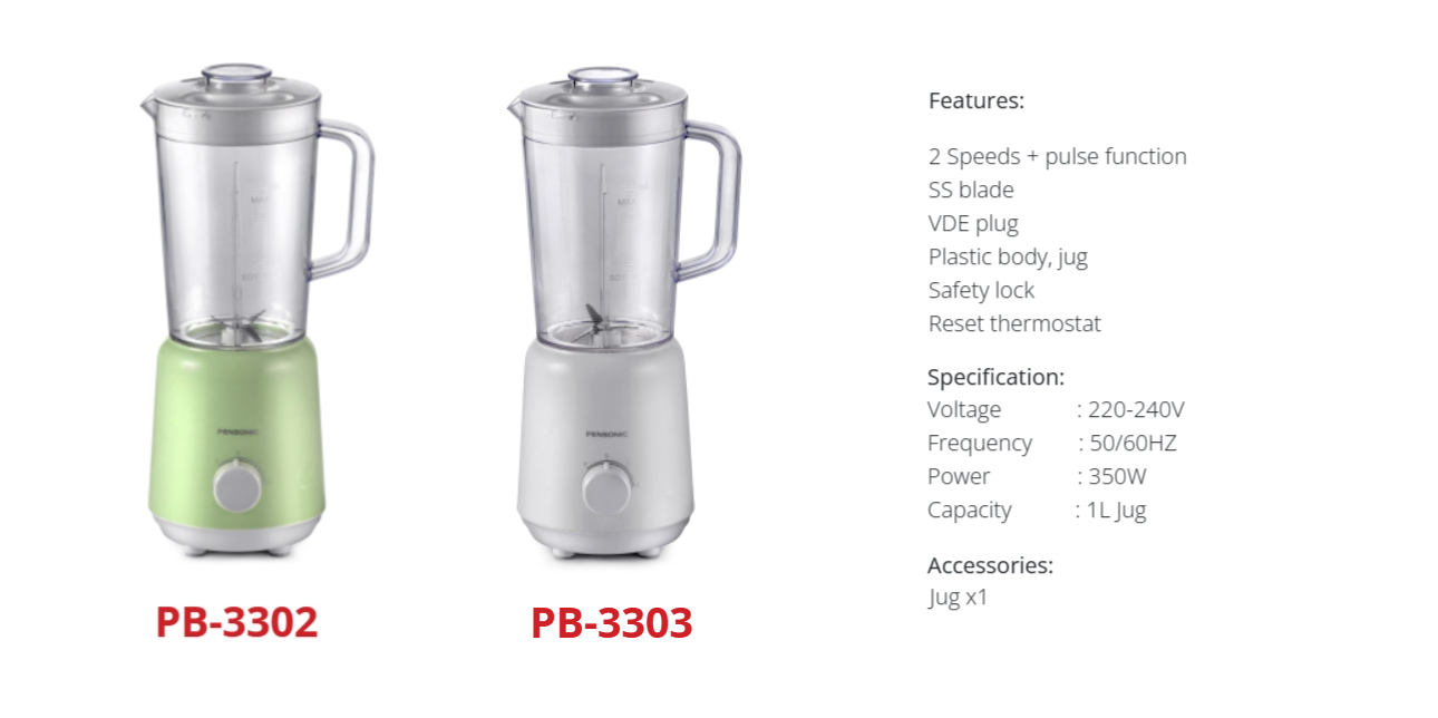 Pensonic Blender 350W PB-3303 PB-3302 (Without Mill Attachment ...