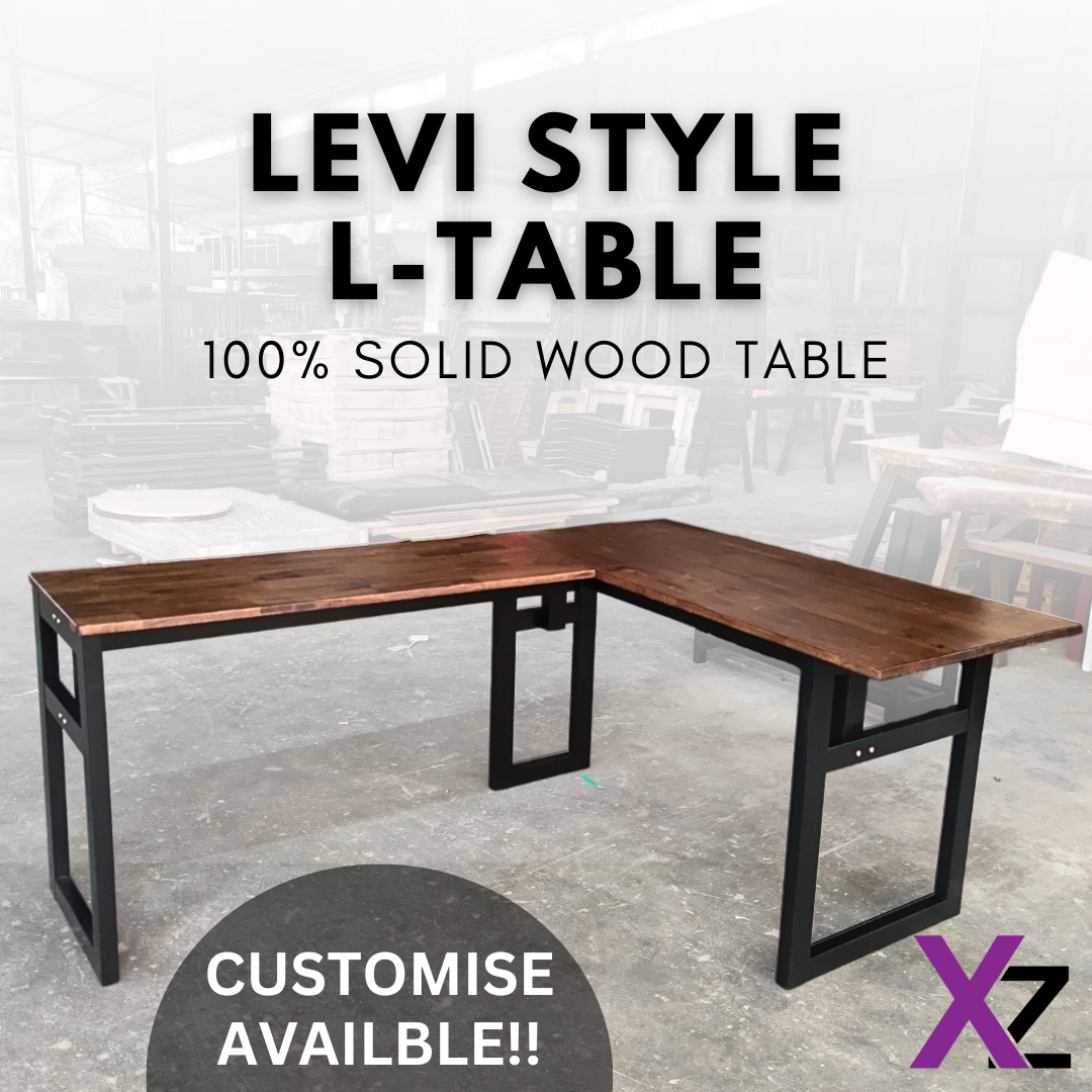 𝗫𝗭 L-Shape Table 100% Rubberwood Table Top Solid Wood Gaming Table ...