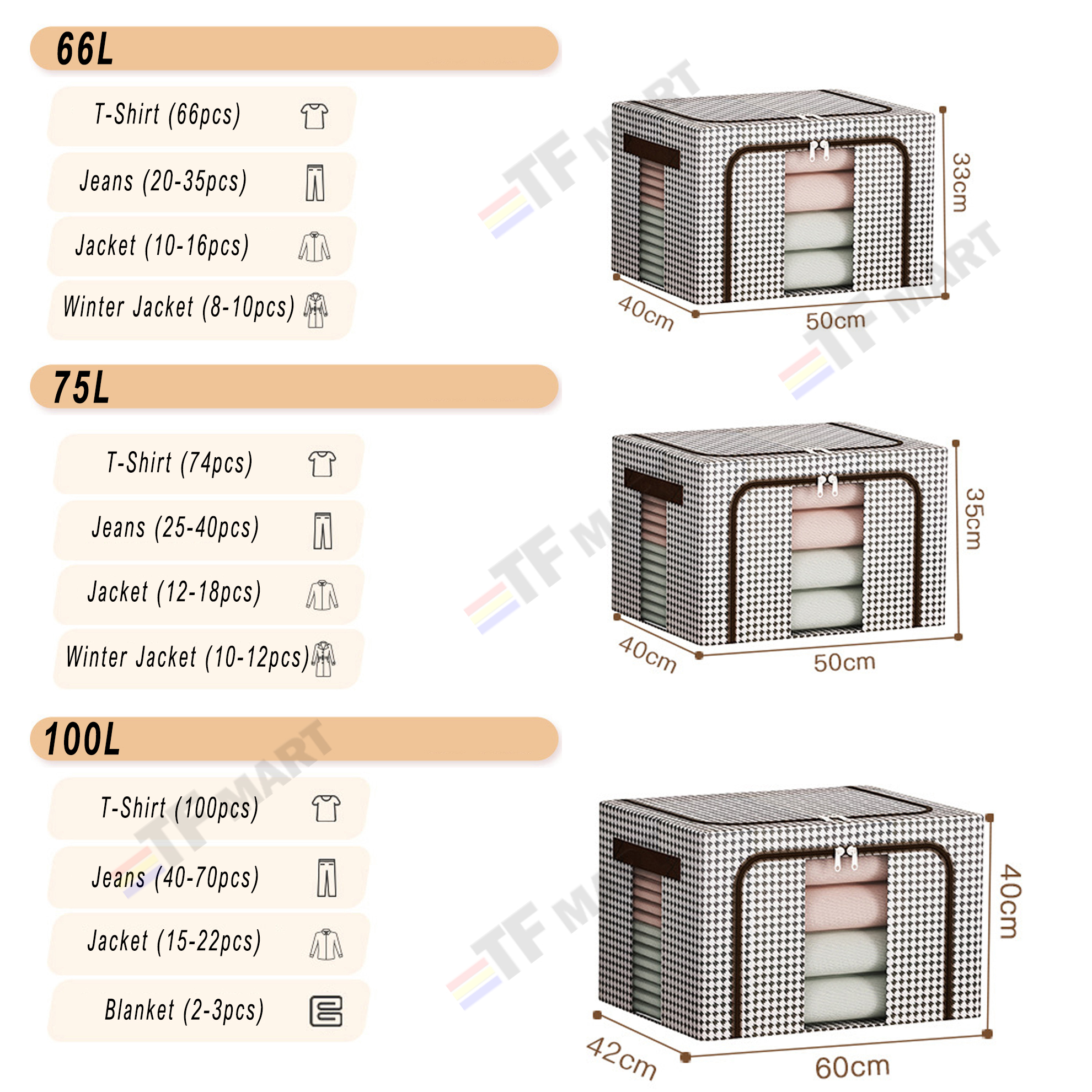 TFMART 24L&100L Extra Large Foldable Bag Foldable Basket Organizer ...