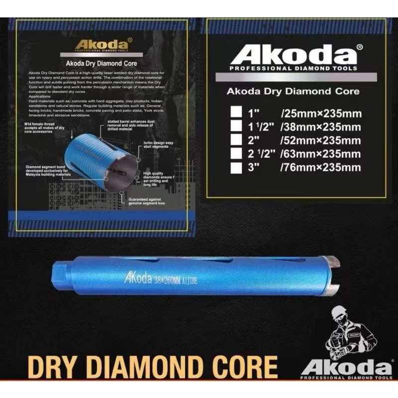 [𝐎𝐫𝐢𝐠𝐢𝐧𝐚𝐥]AKODA DRY CORE BIT ( SDS PLUS ) 25MM 38MM 56MM 76MM 260MM ...