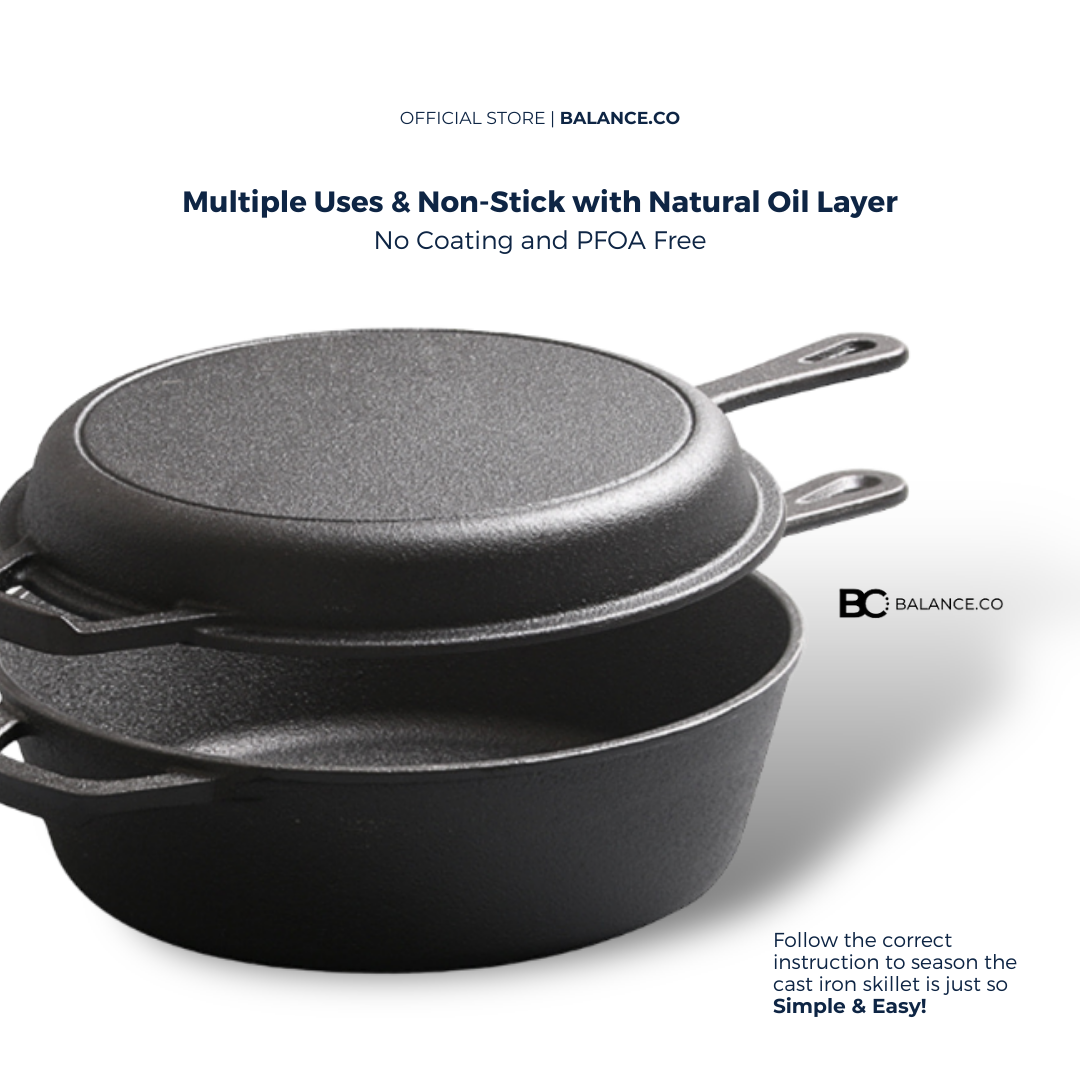 Balance.co Twosome Pre-seasoned Pure Cast Iron Combo Skillet Frying Pan ...
