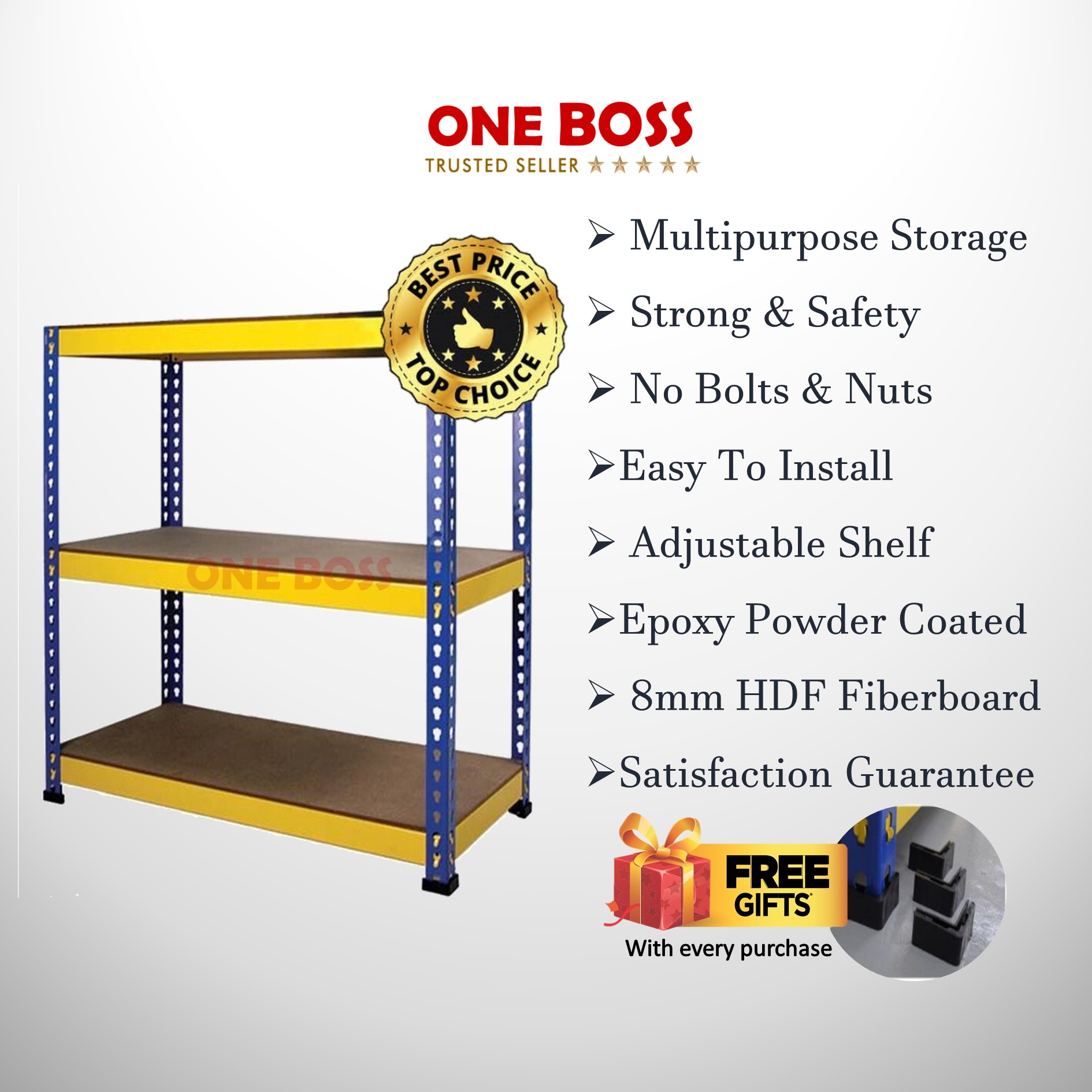 ONE BOSS 3 LEVELS YELLOW & BLUE BOLTLESS RACK HOME STORAGE WAREHOUSE ...