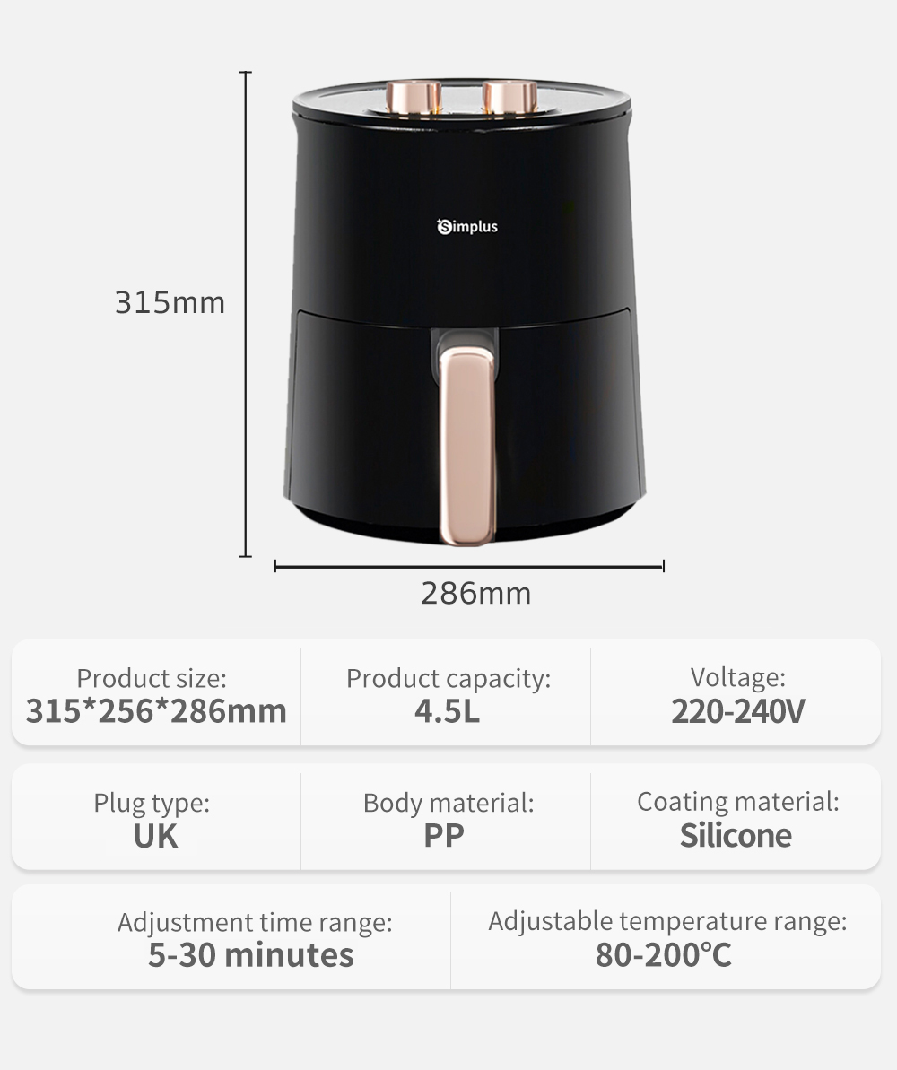 Simplus Air Fryer 4.5L 1300W Temperature Control 360°Hot Air ...