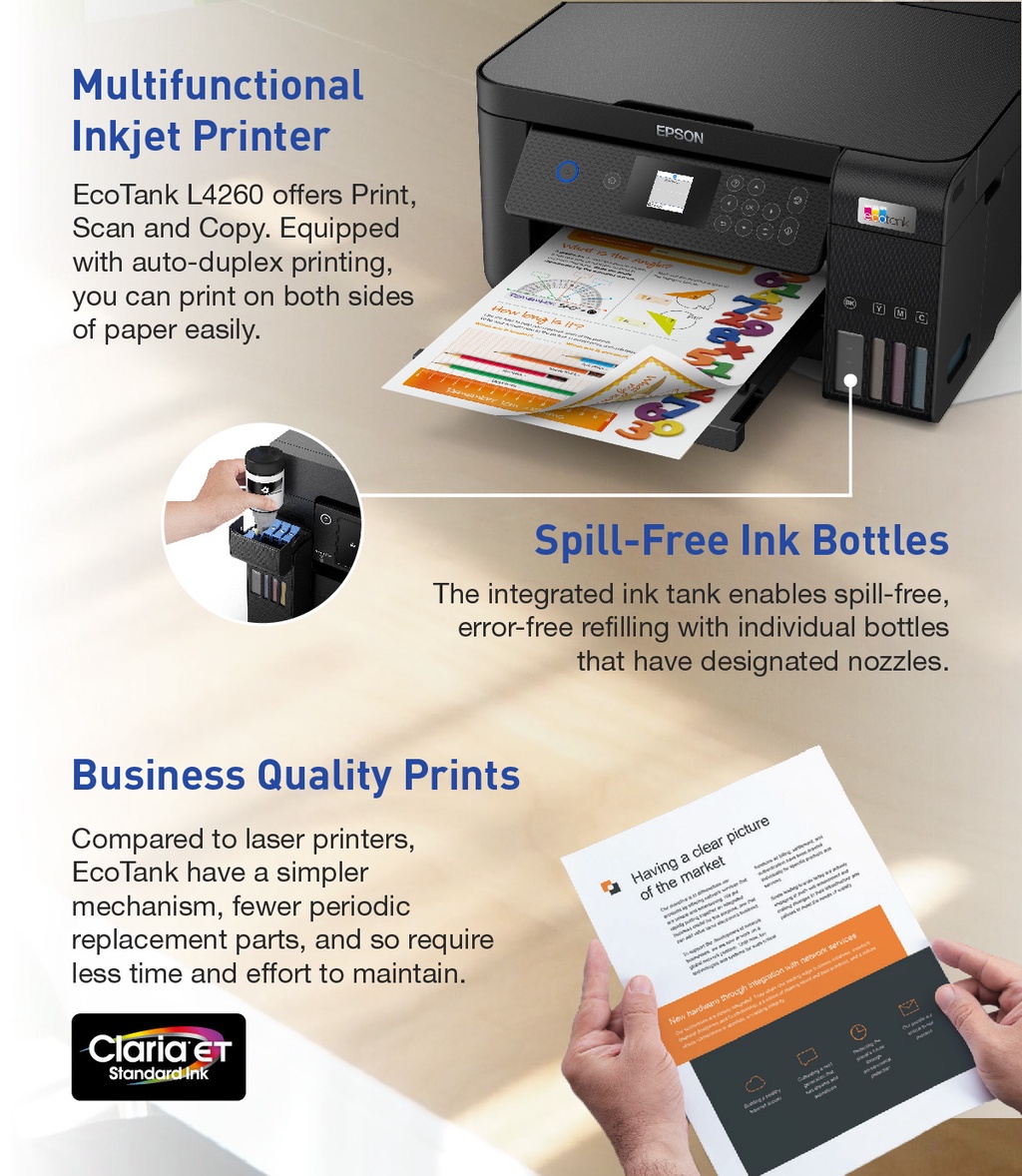 Epson EcoTank L4266 (White) A4 Wi-Fi Duplex All-in-One Ink Tank ...