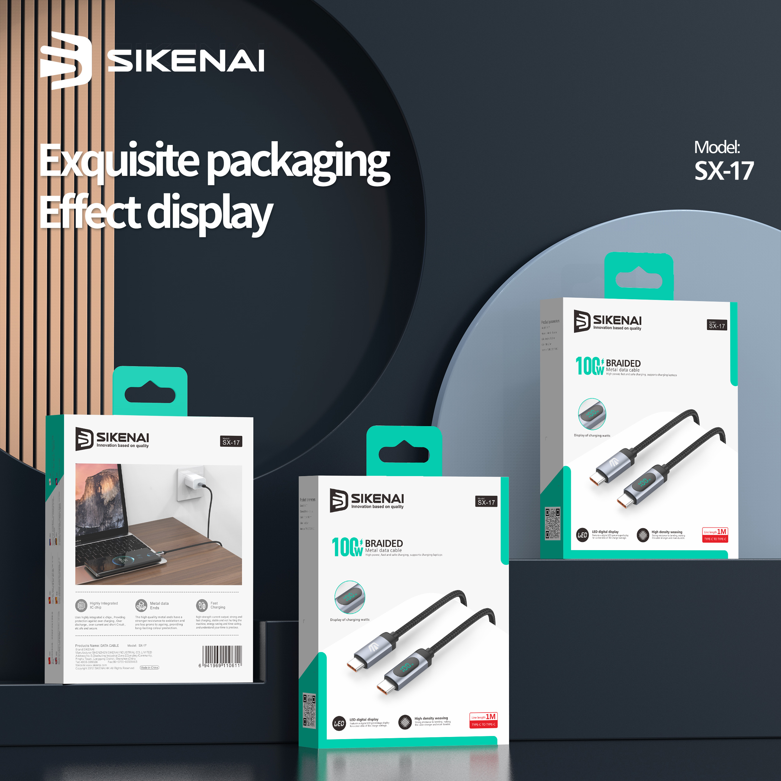 SIKENAI SX-17 Type-C to Type-C 100W Fast Charging Real-Time Power Monitoring Digital Display ...