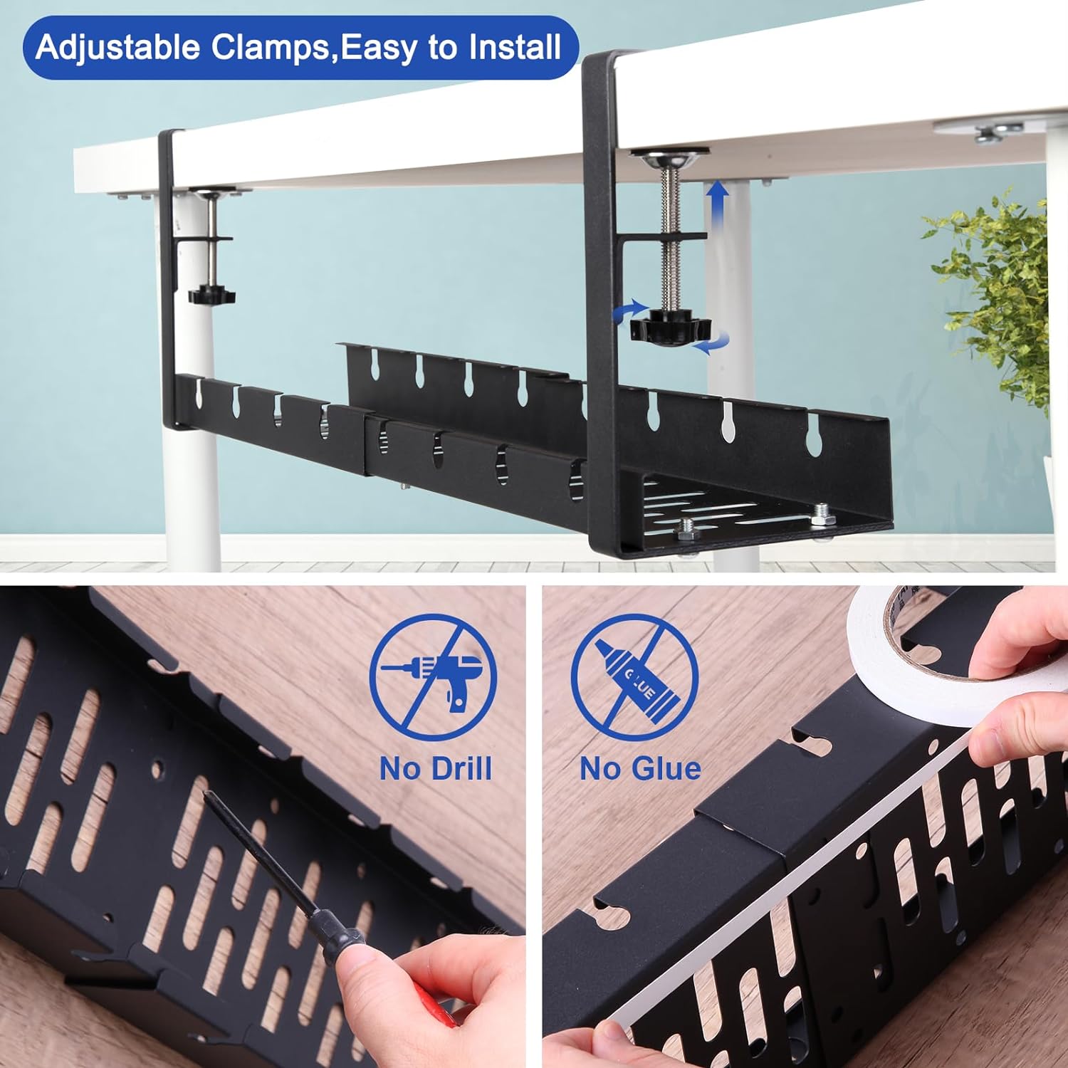 Under the Table Cable Management Rack No Drill Cable Tray Basket for ...