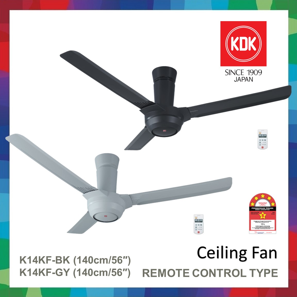 KDK 56" Ceiling Fan Remote Control Type K14KF GY Grey / K14KF BK Black ...