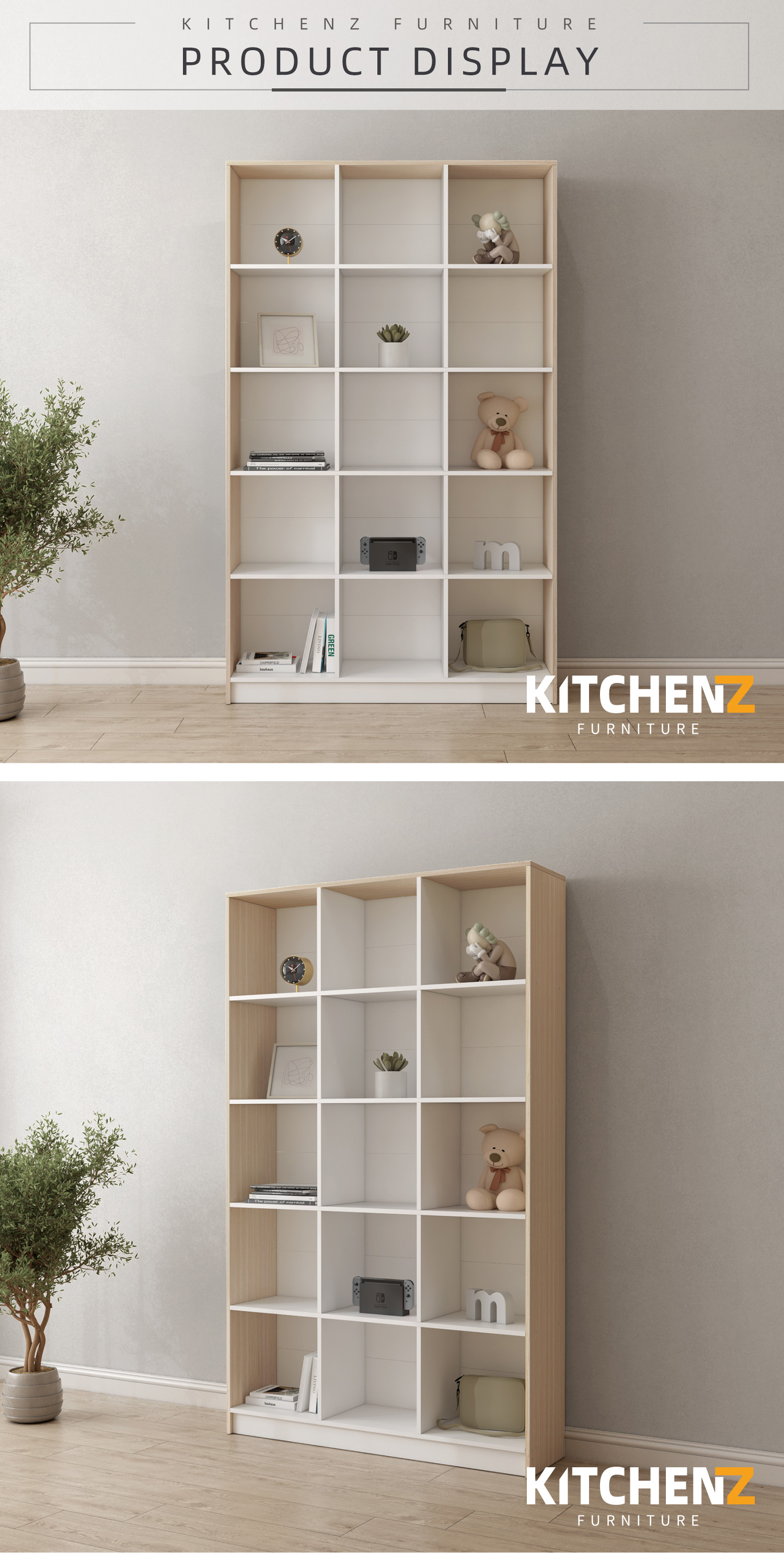 KitchenZ Book Shelf Rack Divider Cabinet with 15 Compartments 1004 ...