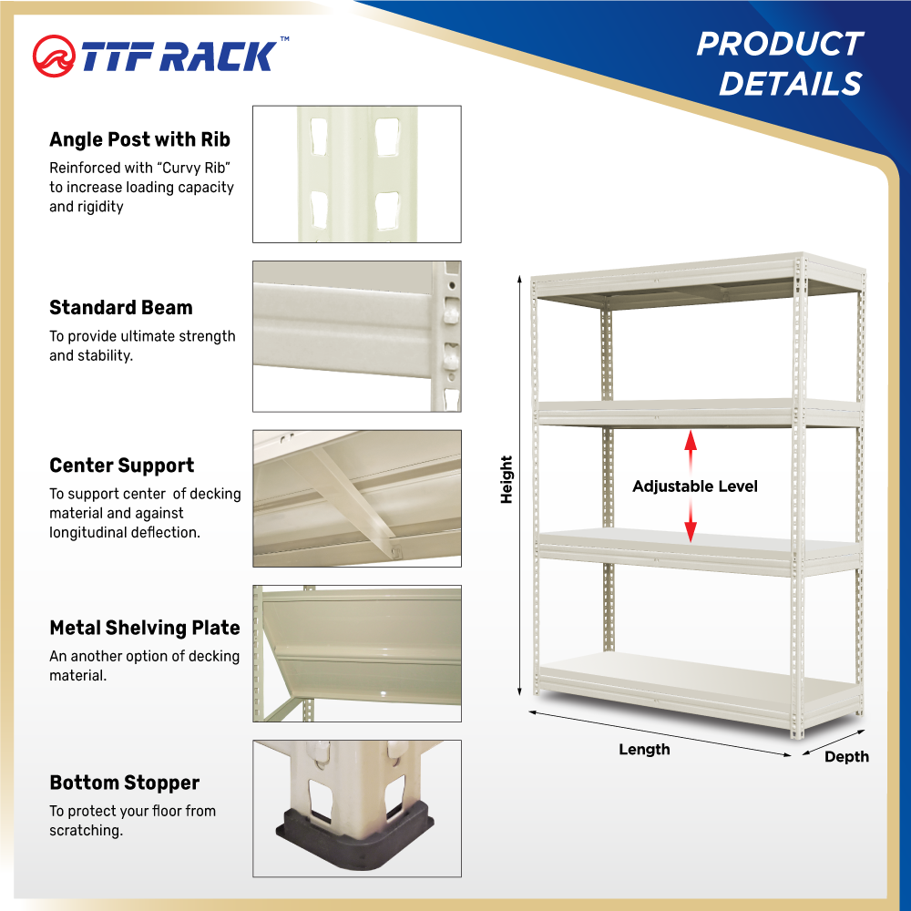 TTF Rack™ VITAL METAL RACK H150-240cm D45-60cm /4 Levels Boltless Rack ...
