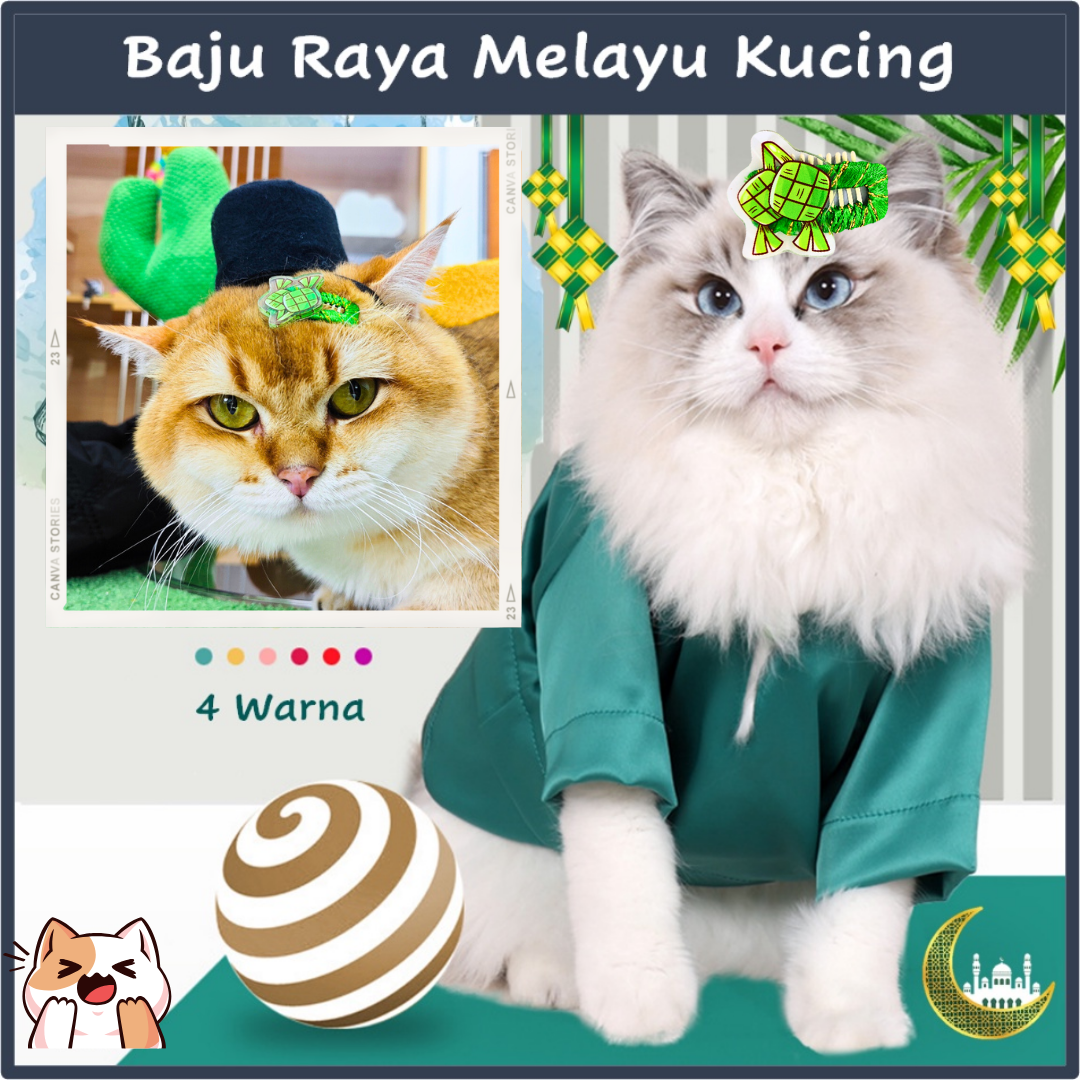 GUN PET Baju Raya Melayu Kucing Songkok Baju Kurung Baju Melayu Cat Toy ...