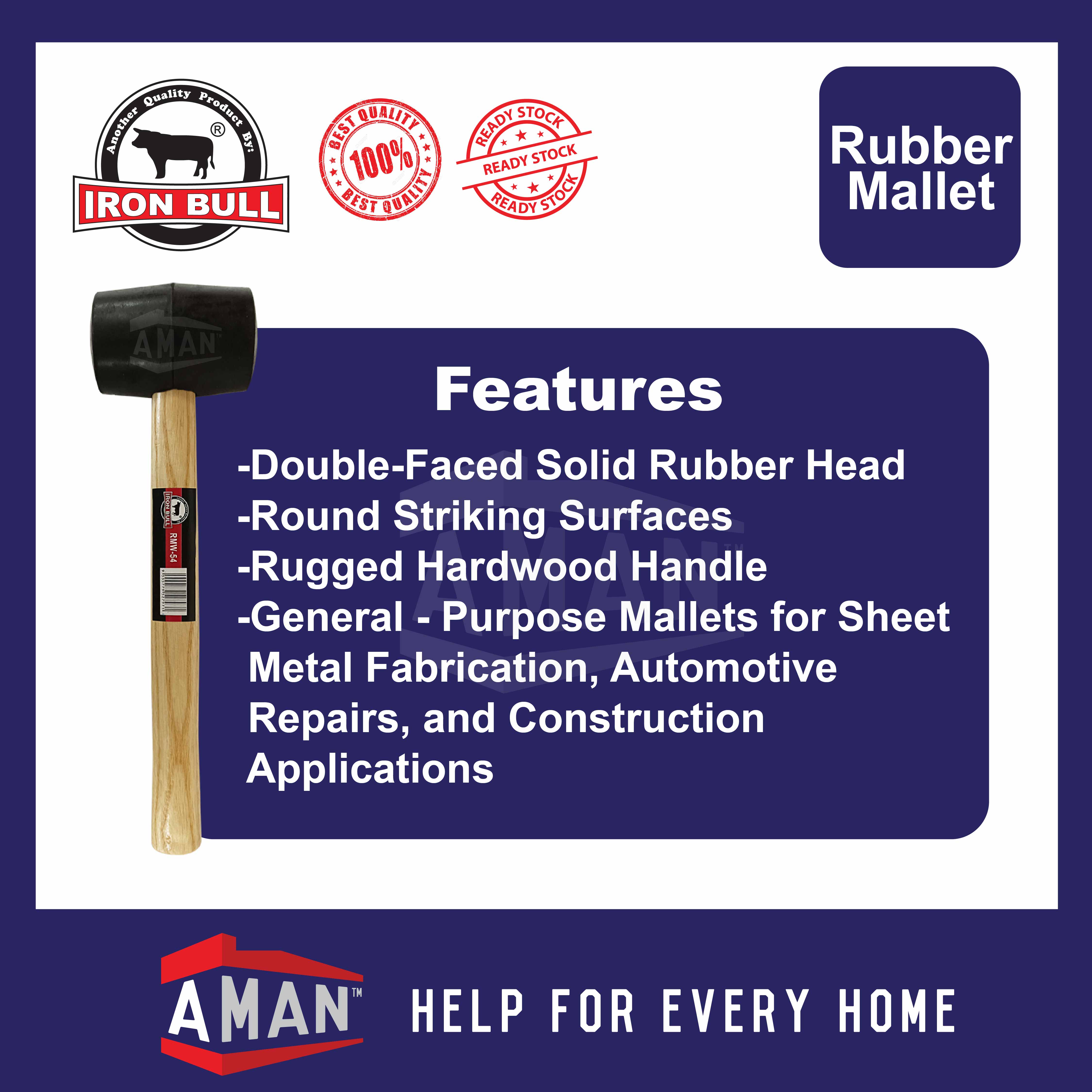IRON BULL Rubber Mallet Hammer Rubber Hammer Wooden Handle Hand Tools ...