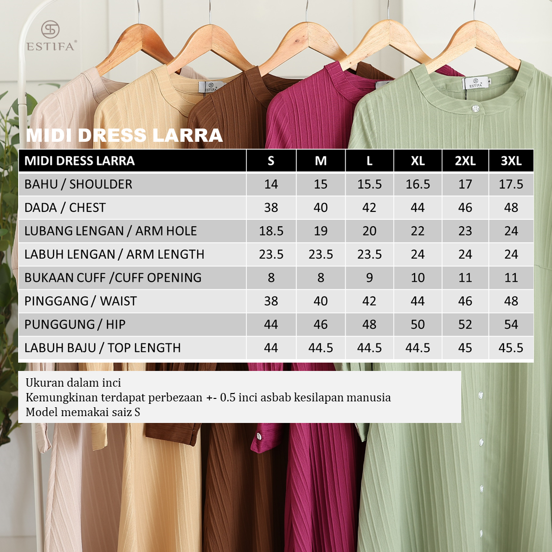ESTIFA Midi Dress Larra Baju Raya 2024, mixed cotton, less iron, cutting flare blouse, baju ...