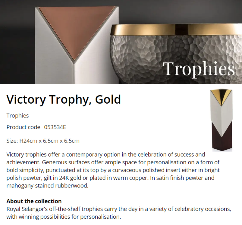 Royal Selangor Trophies Collection Victory Trophy, Gold | Shopee Malaysia