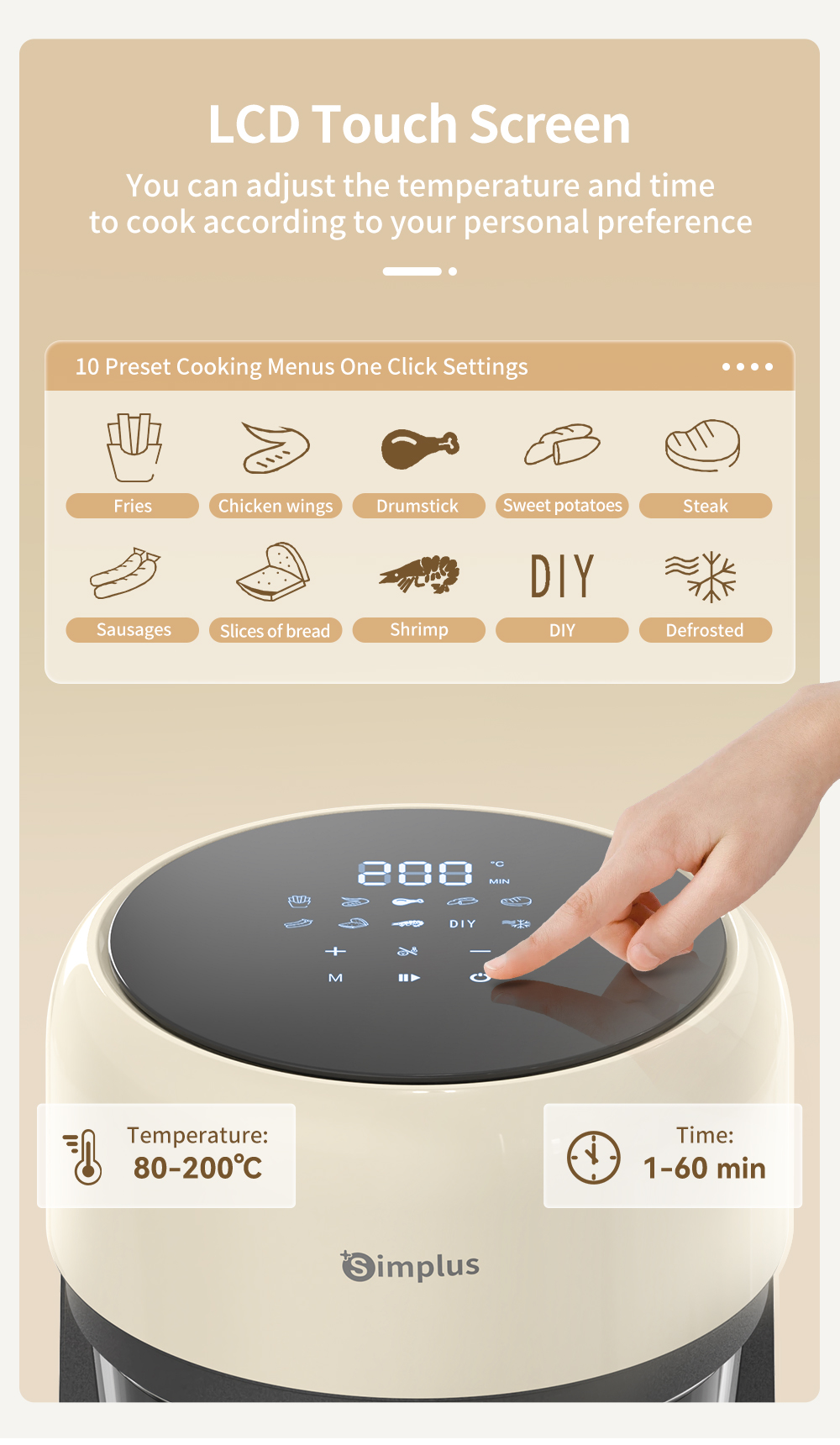 Simplus Air Fryer | 4.5L Ideal Capacity | 1200W Power l LCD Touchscreen ...