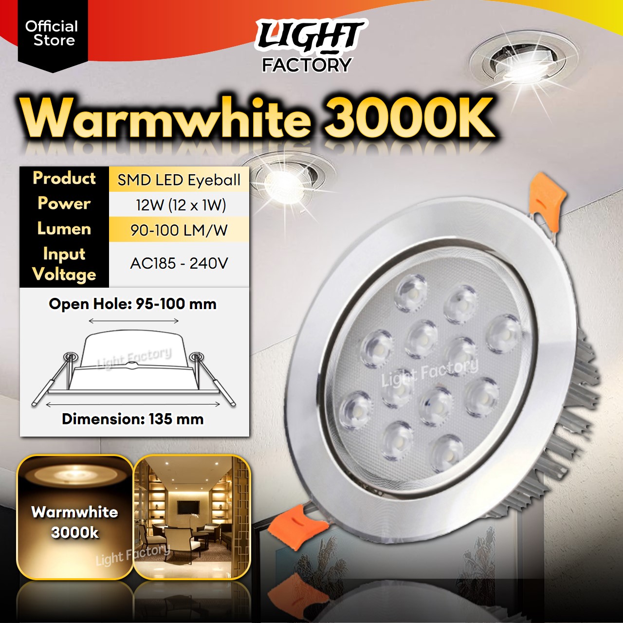 12W LED Eyeball Downlight LED Spotlight Eye Ball Recessed Ceiling ...