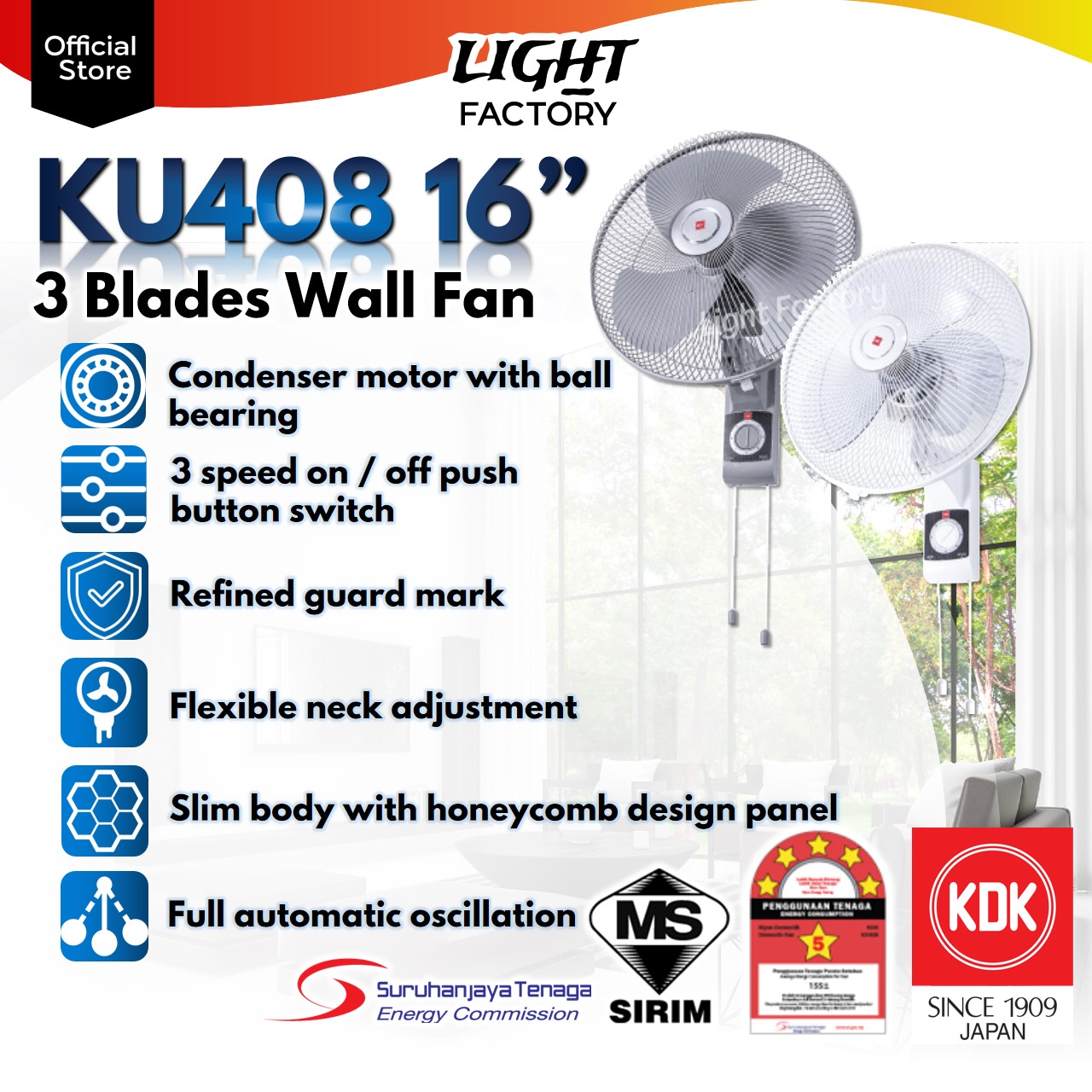 🔥SIRIM🔥KDK KU408 Wall Fan | PANASONIC FMU408 | DEKA DWF3 16Inch Kipas ...