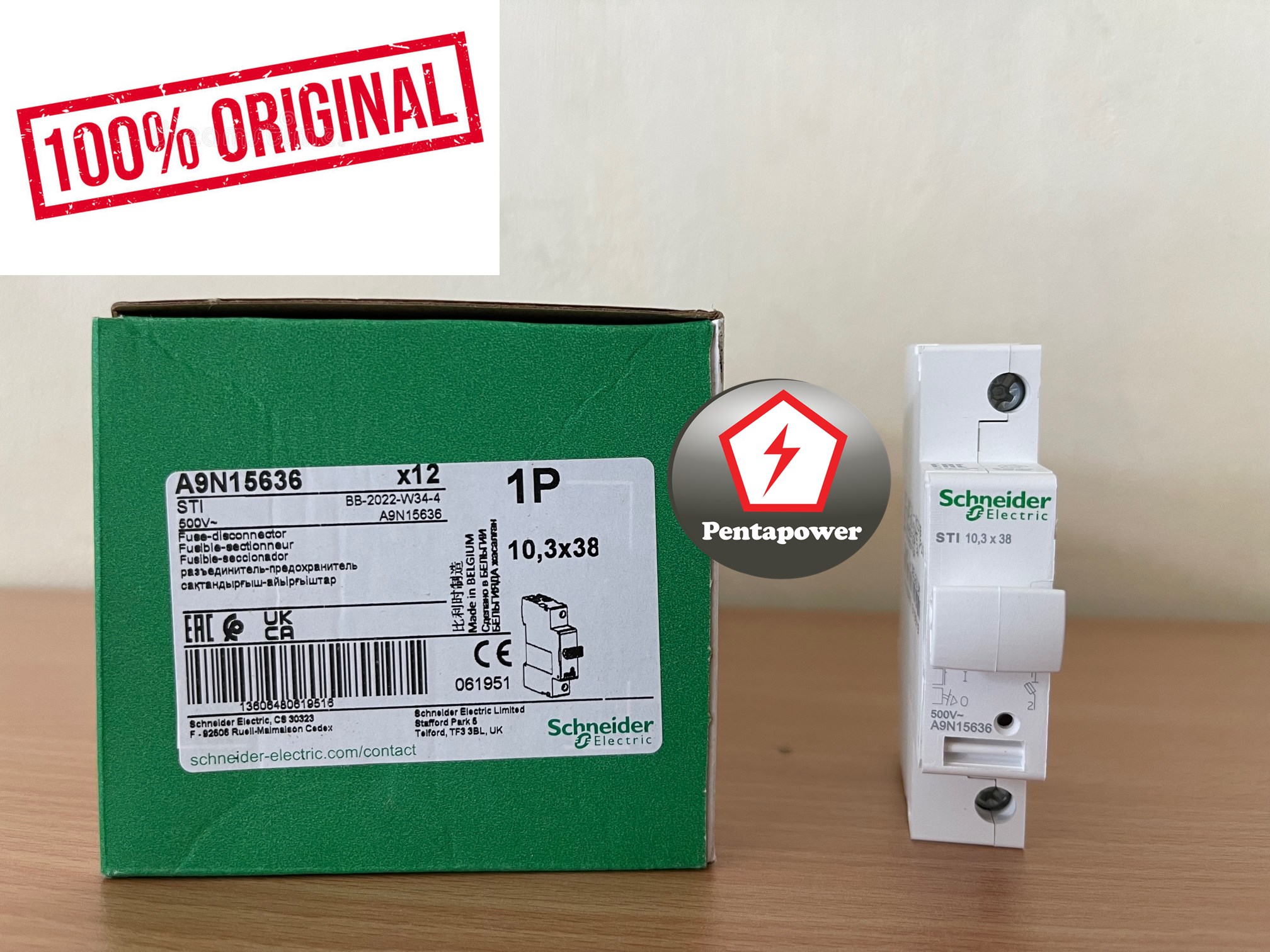 SCHNEIDER A9N15636 Acti 9 - fuse-disconnector STI - 1 pole - 25 A - for fuse 10.3 x 38 mm fuse ...