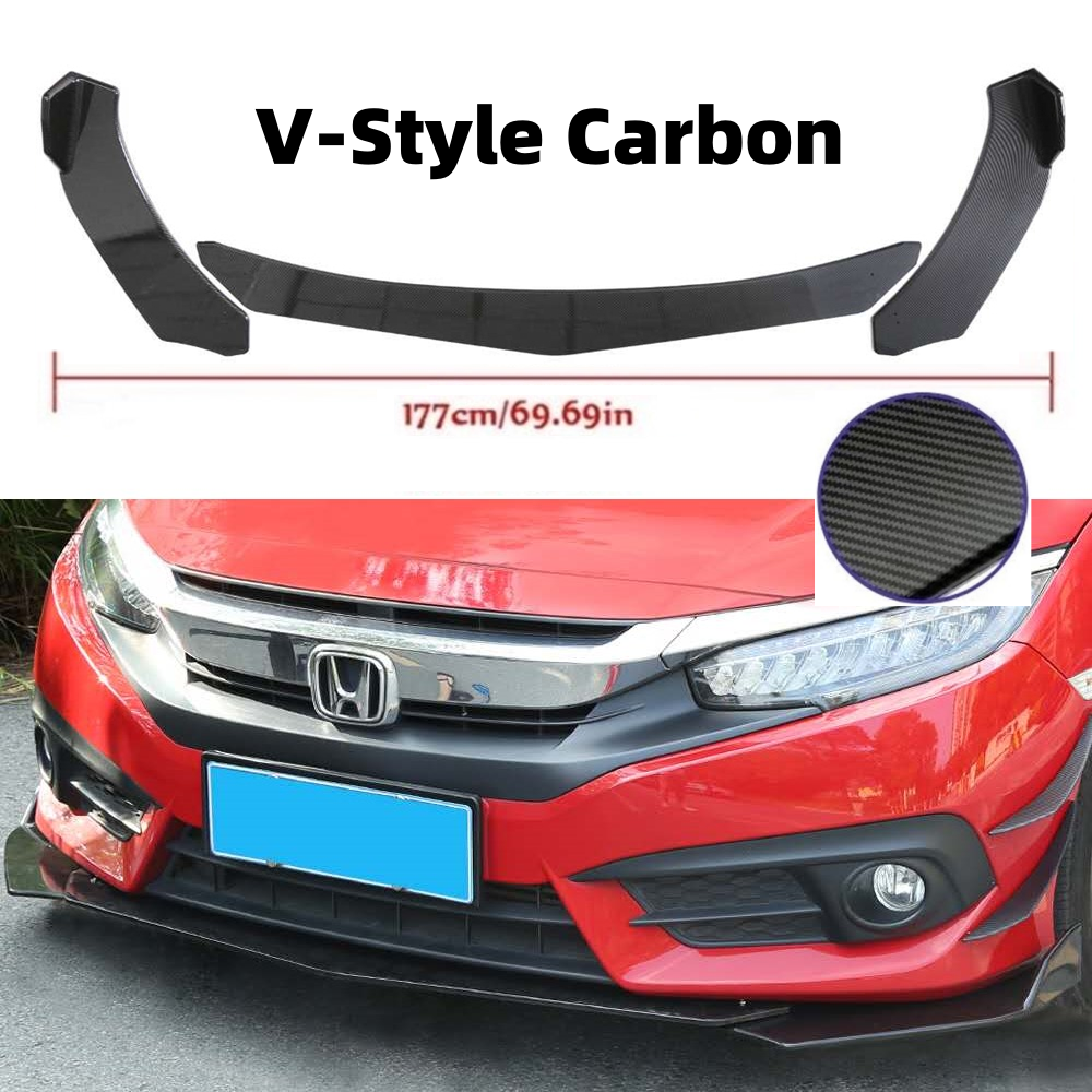 Car Universal FRONT BUMPER DIFFUSER LIP C-Style V-Style Black / Carbon ...