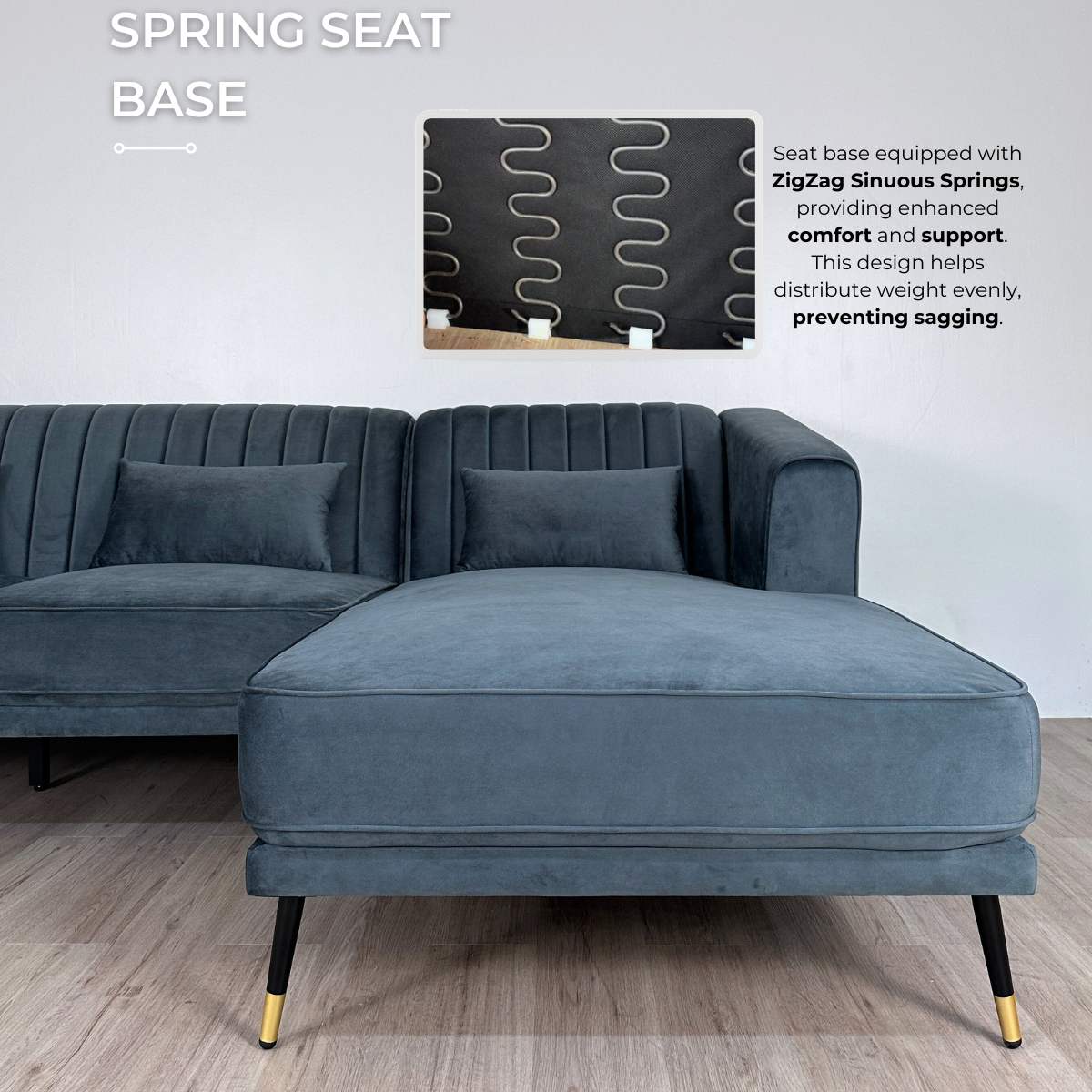 VH PAMELO L-Shape Sofa 3 Seater Sofa L Shape Kain Baldu Fabric Velvet ...