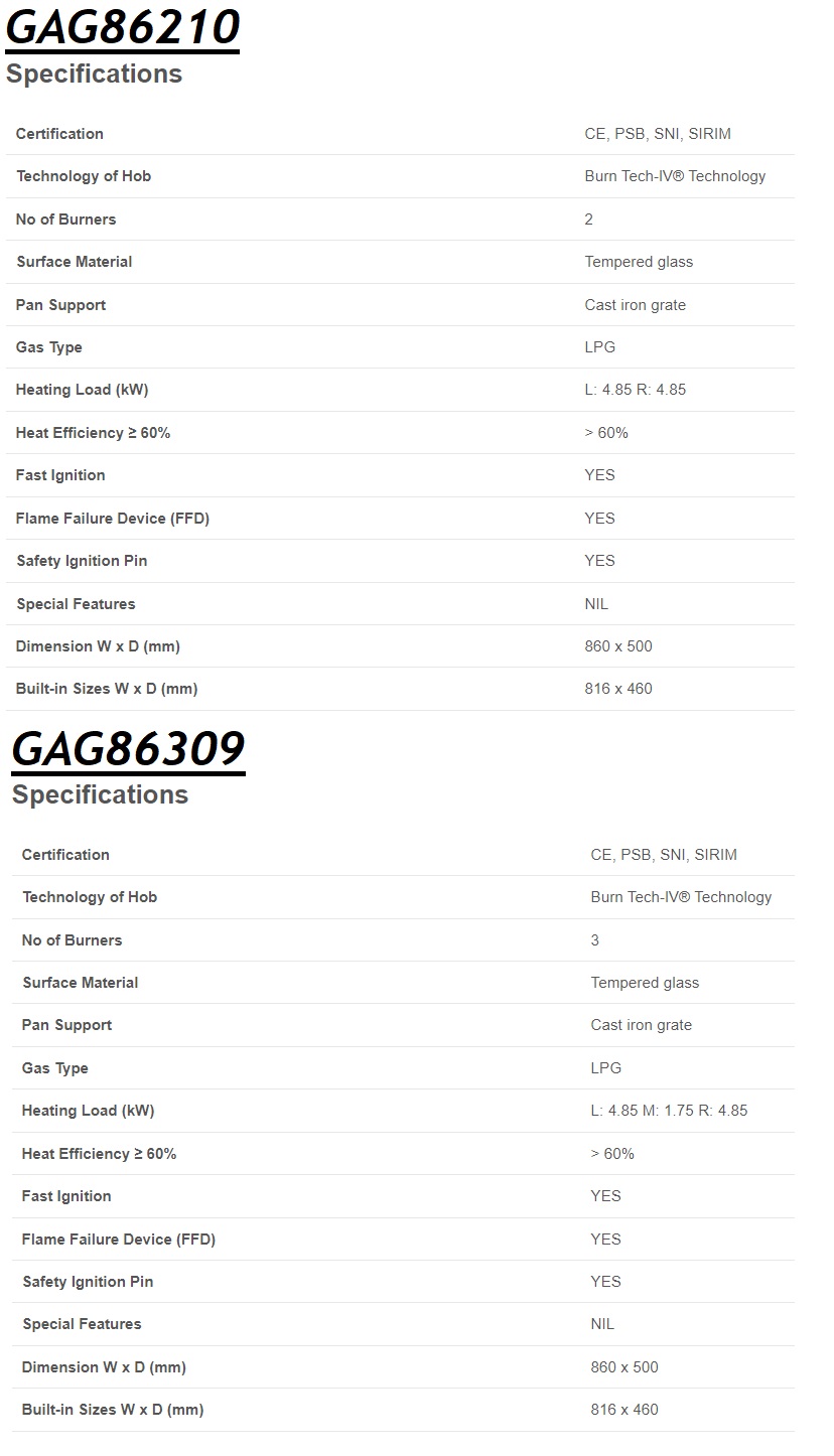 Fotile Built-in Gas Hob 2 Burners GAG86210 3 Burners GAG86309 4.85kW ...