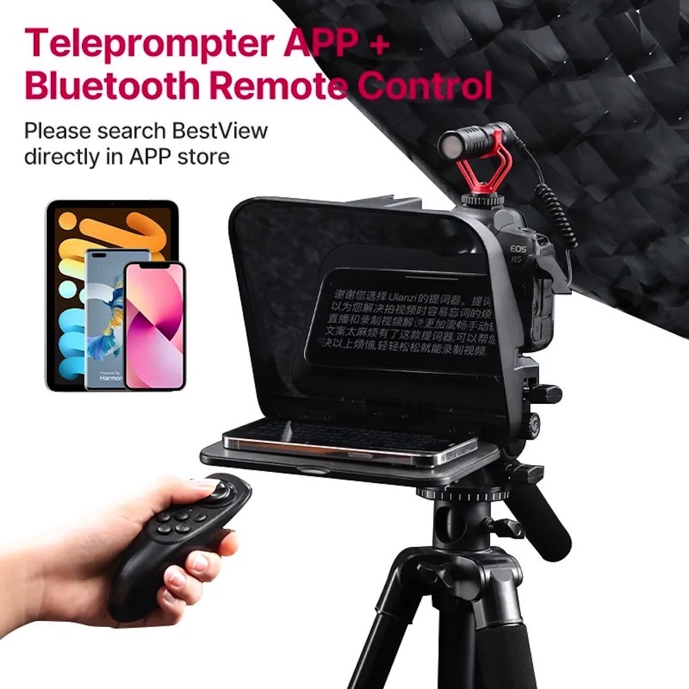 Ulanzi RT02 Universal Teleprompter Remote Control Camera Lens Adapter for Smartphone Tablet Pad ...