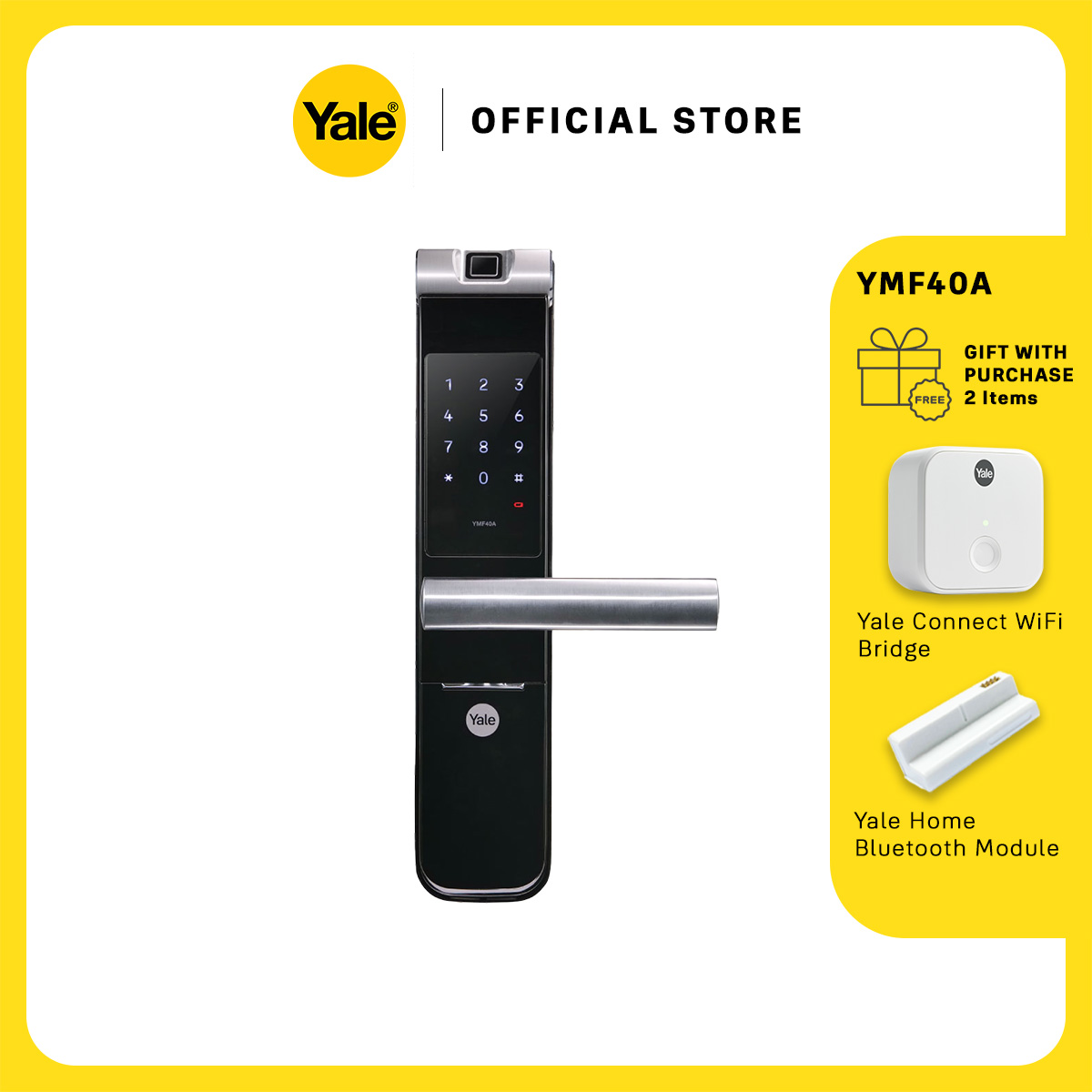 Yale YMF40A Mortise Smart Door Lock (Black) - Fingerprint/ PIN Code ...