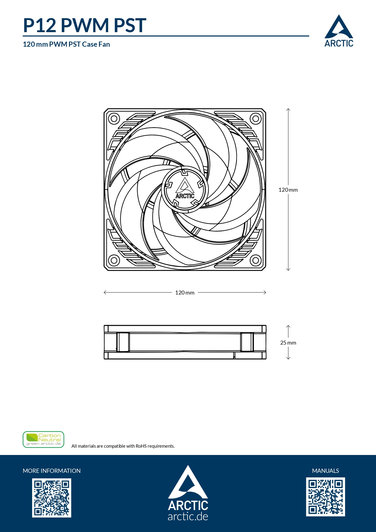 ARCTIC P12 PWM PST 120mm PWM FAN WITH CABLE SPLITTER (BLACK / WHITE ...