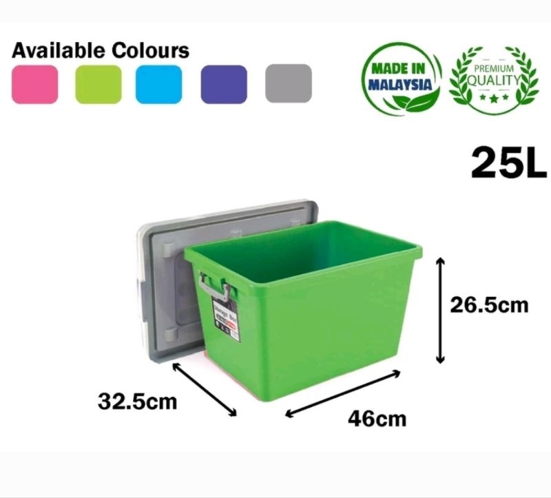 Plastic Storage Box 25 Litre with Wheel Organizer Container Kotak Bekas ...