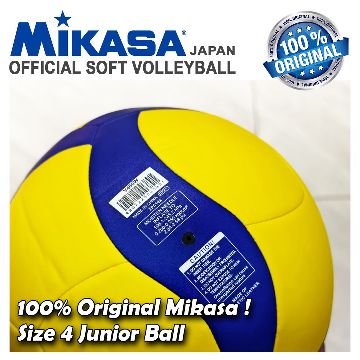 MIKASA Volleyball MVA V460W Premium Soft Touch Training Ball Size 4 Junior Soft Touch New Model ...