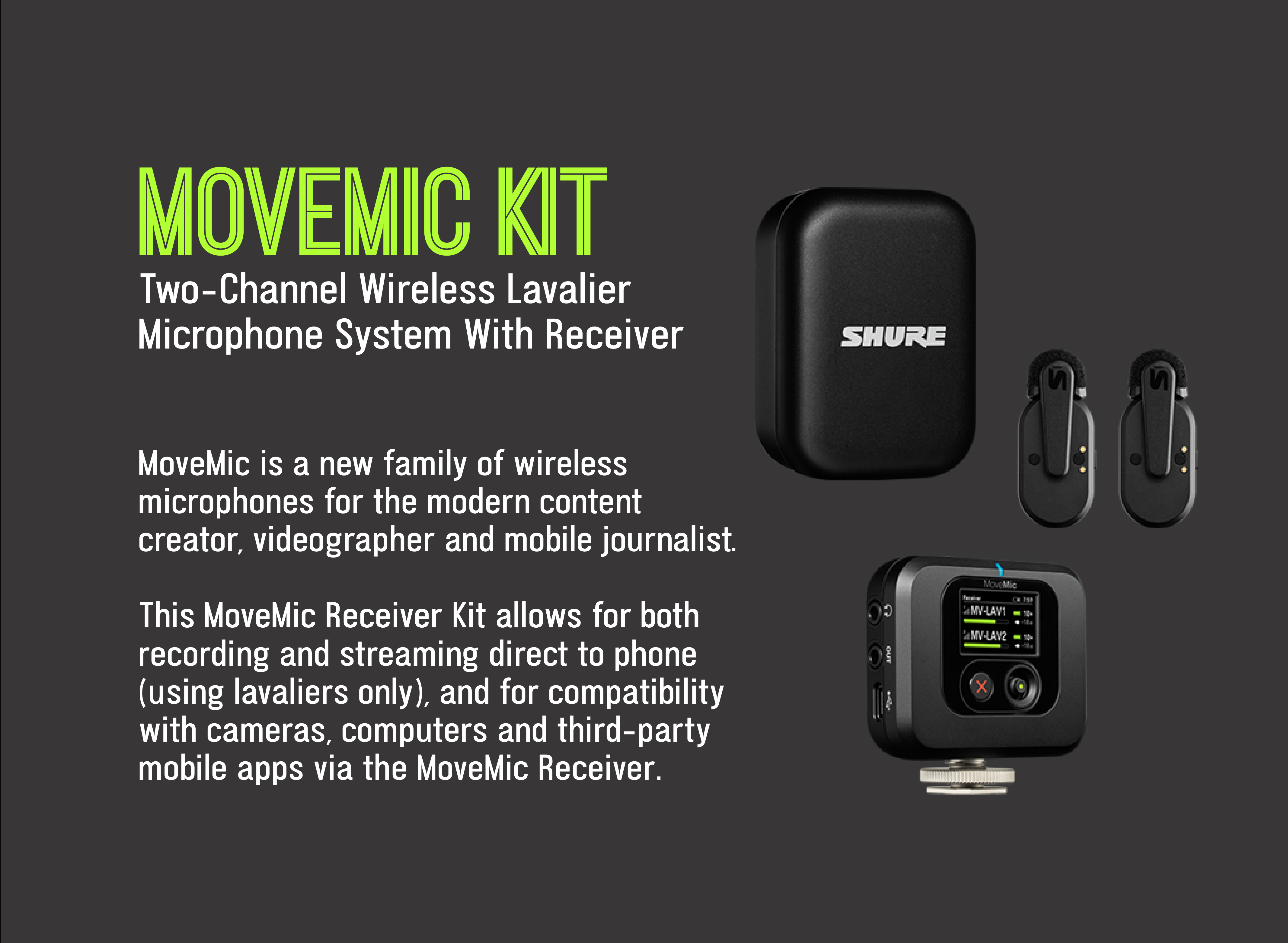 Shure MOVEMIC TWO Two-Channel Wireless Lavalier Microphones MV2 Mini ...