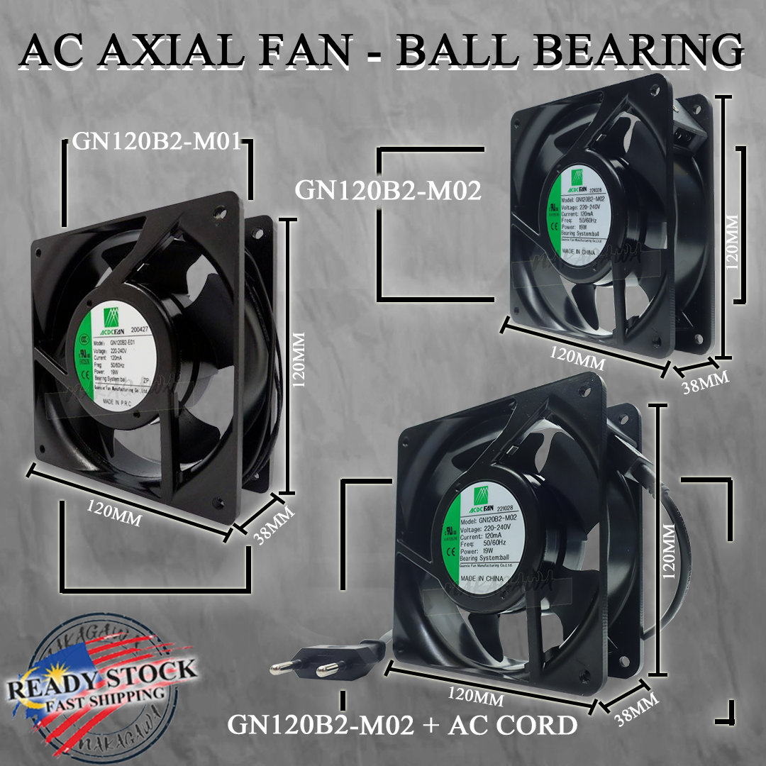 240VAC AC AXIAL FAN / COOLING BLOWER BALL BEARING 120*120*38MM - GN120B2-M01 / GN120B2-M02 ...