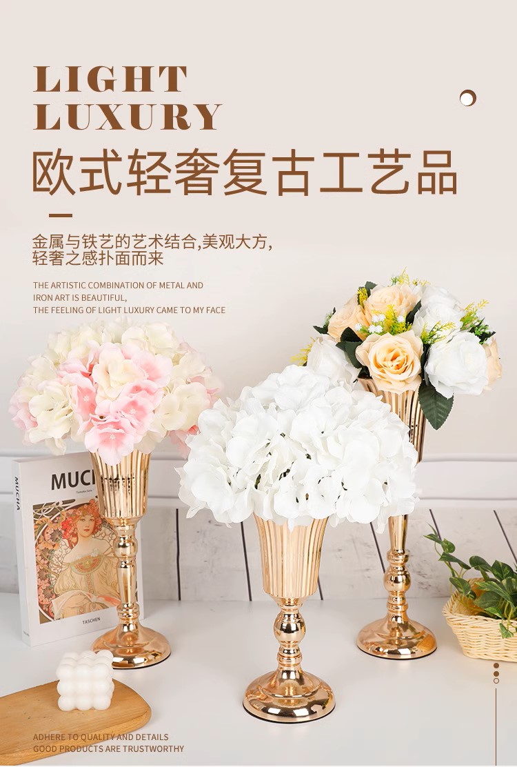 Hari Raya Luxury Wedding Party Gold Metal Flower Vase Iron Table ...