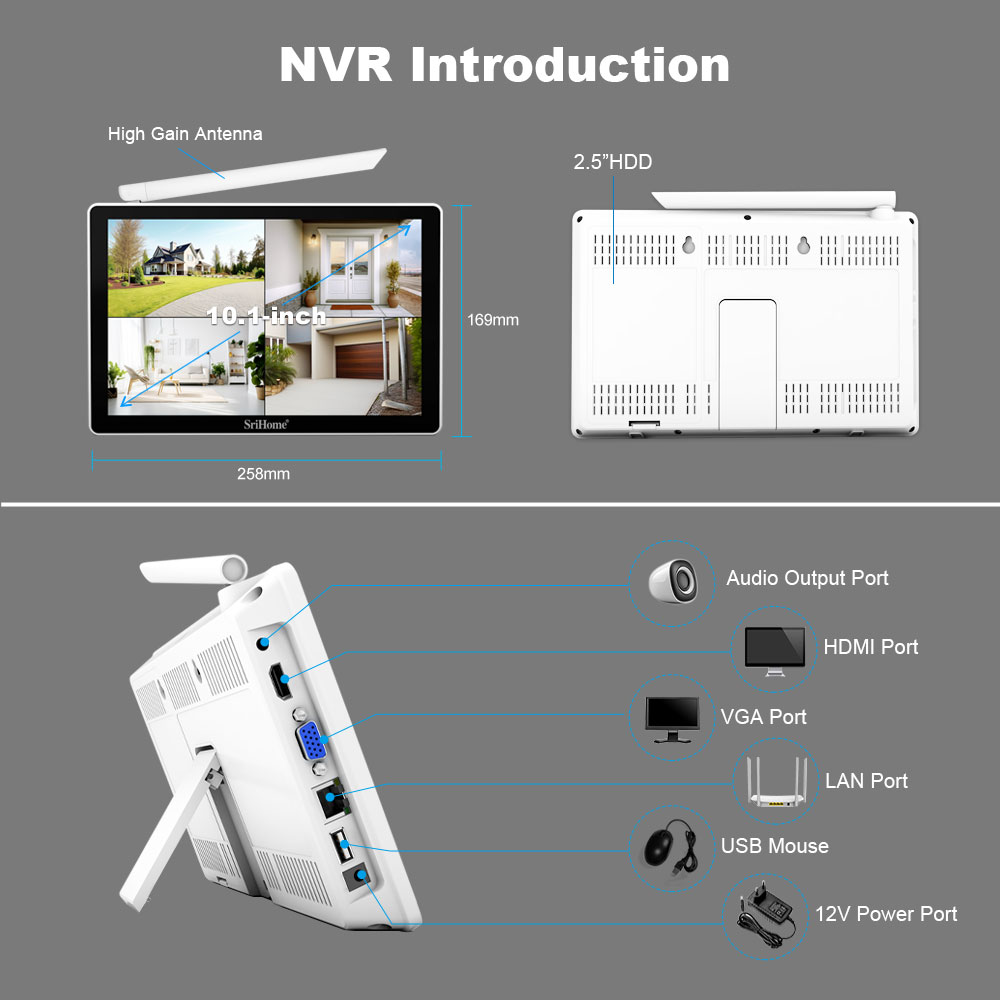 (5MP) SriHome NVS010-IPC056 NVR WiFi Touch Screen Monitor 4-Channel ...
