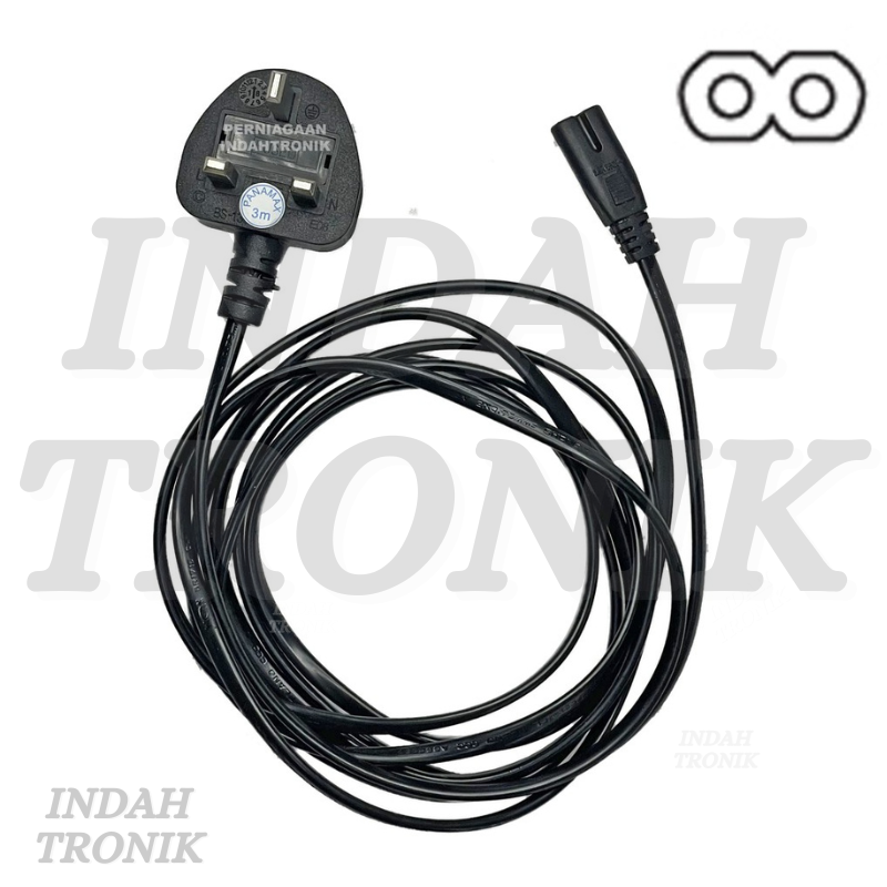 3 Meter Electrical Wire Wayar British Standard BS-1363-1 IEC-60320-C7 2 ...