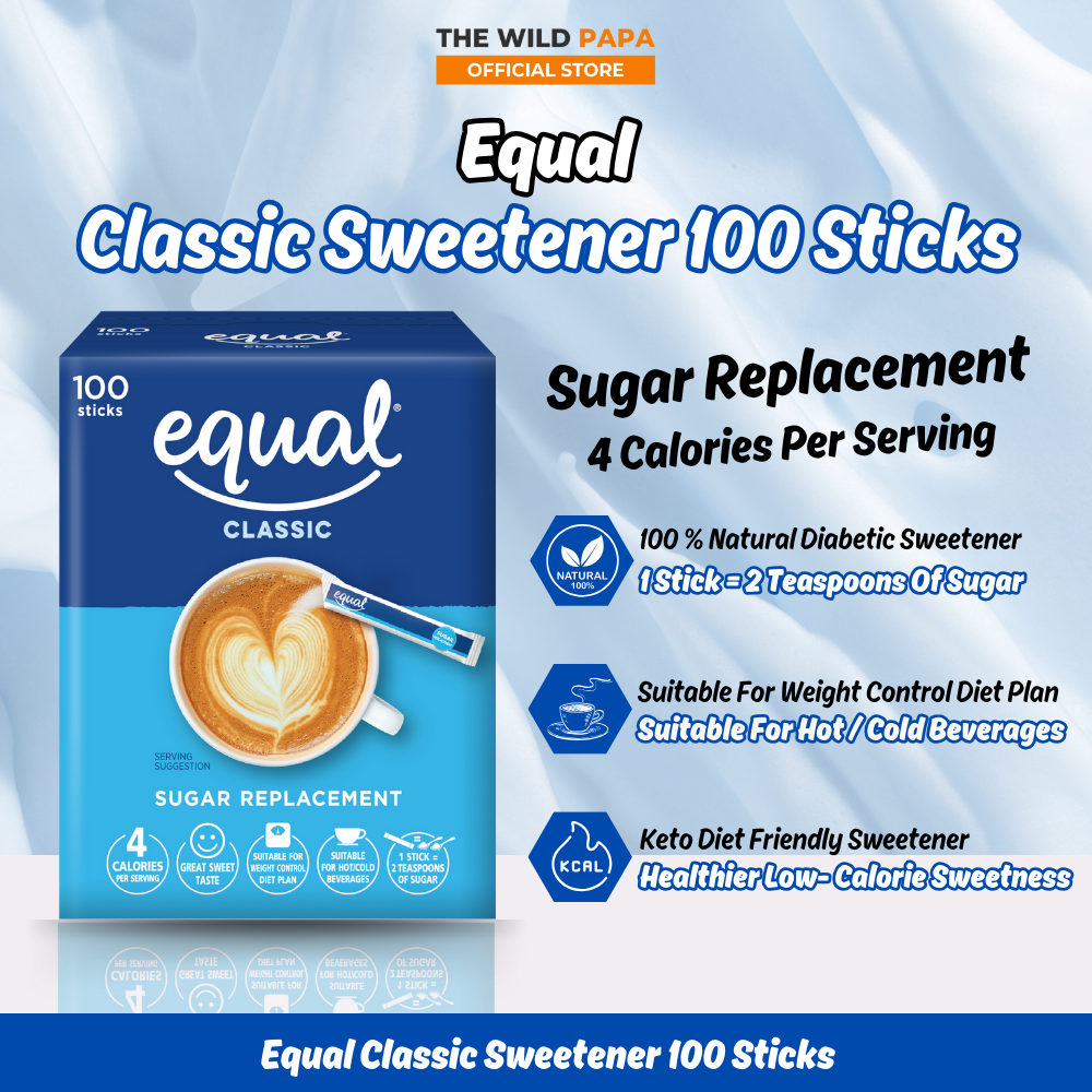 EQUAL Classic Natural Sweetener 50 / 100 Sticks Substitute Sugar ...