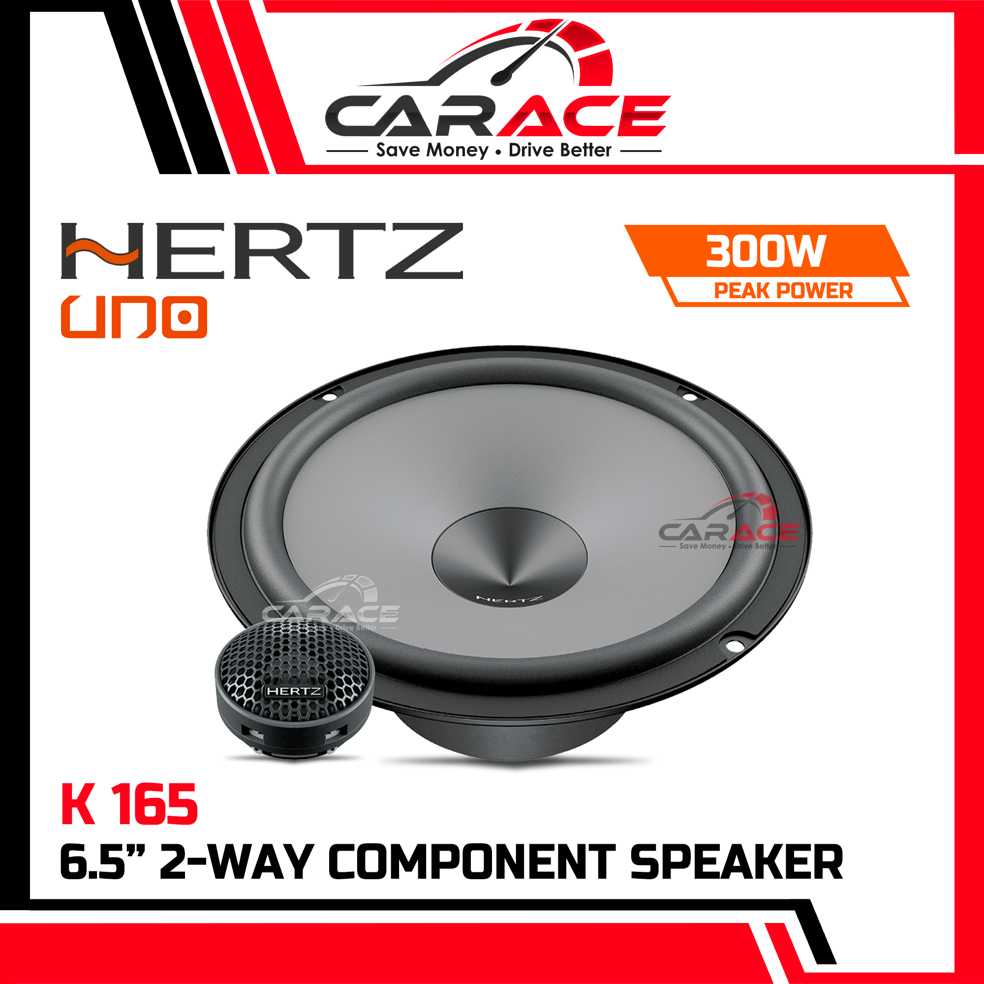 Hertz UNO K165 6.5 2-Way Component Speaker 6.5 Inch 2Way Speaker Set 300Watts CARACE HERTZ Car ...